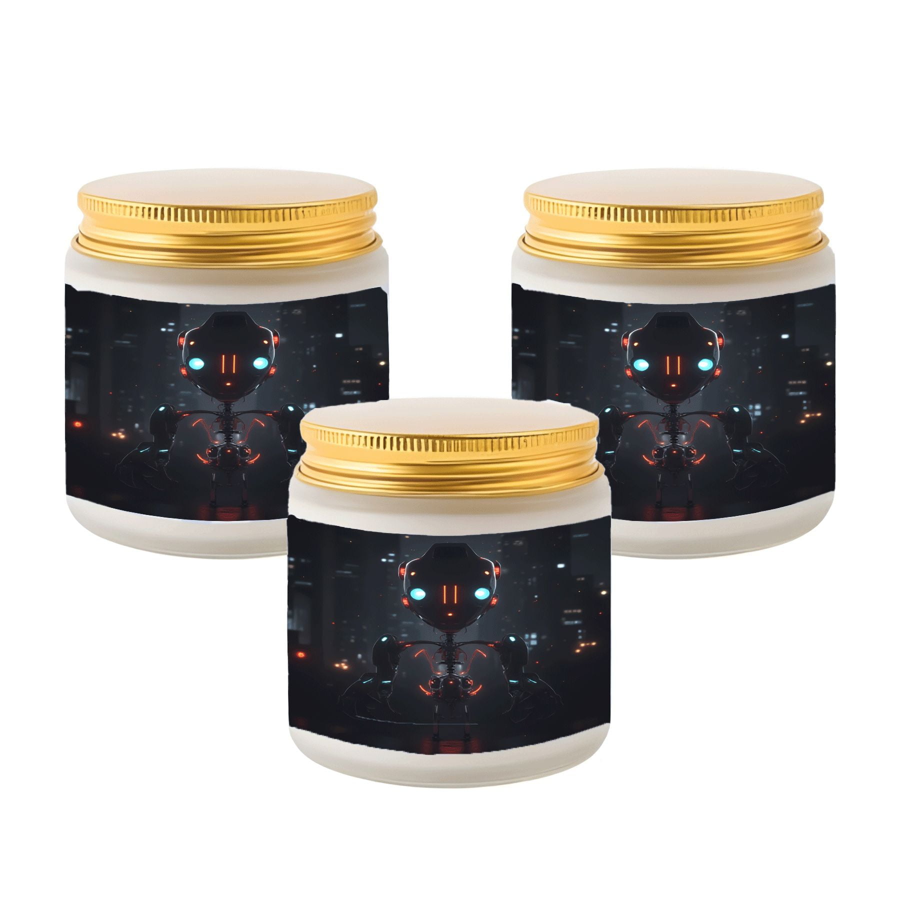 3 Pack Scented Soy Wax Candles - Futuristic Robot Design with Glowing ...
