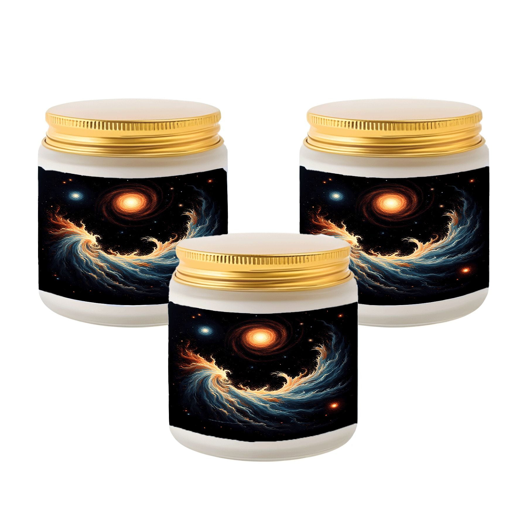 3 Pack Scented Soy Wax Candles - Galaxy Design with Swirling Orange ...