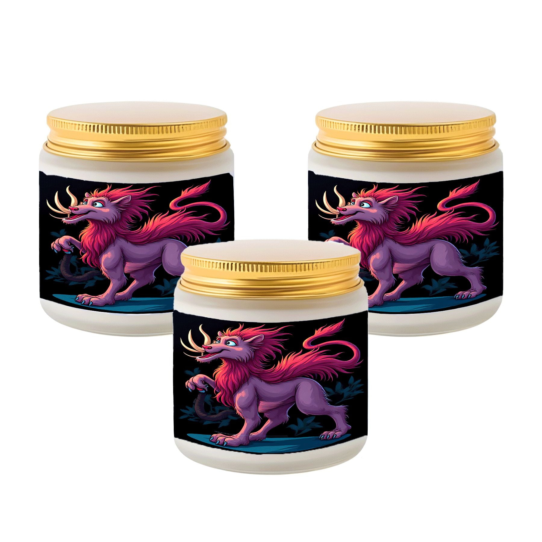 3 Pack Scented Soy Wax Candles - Mythical Creature Design with Vibrant ...