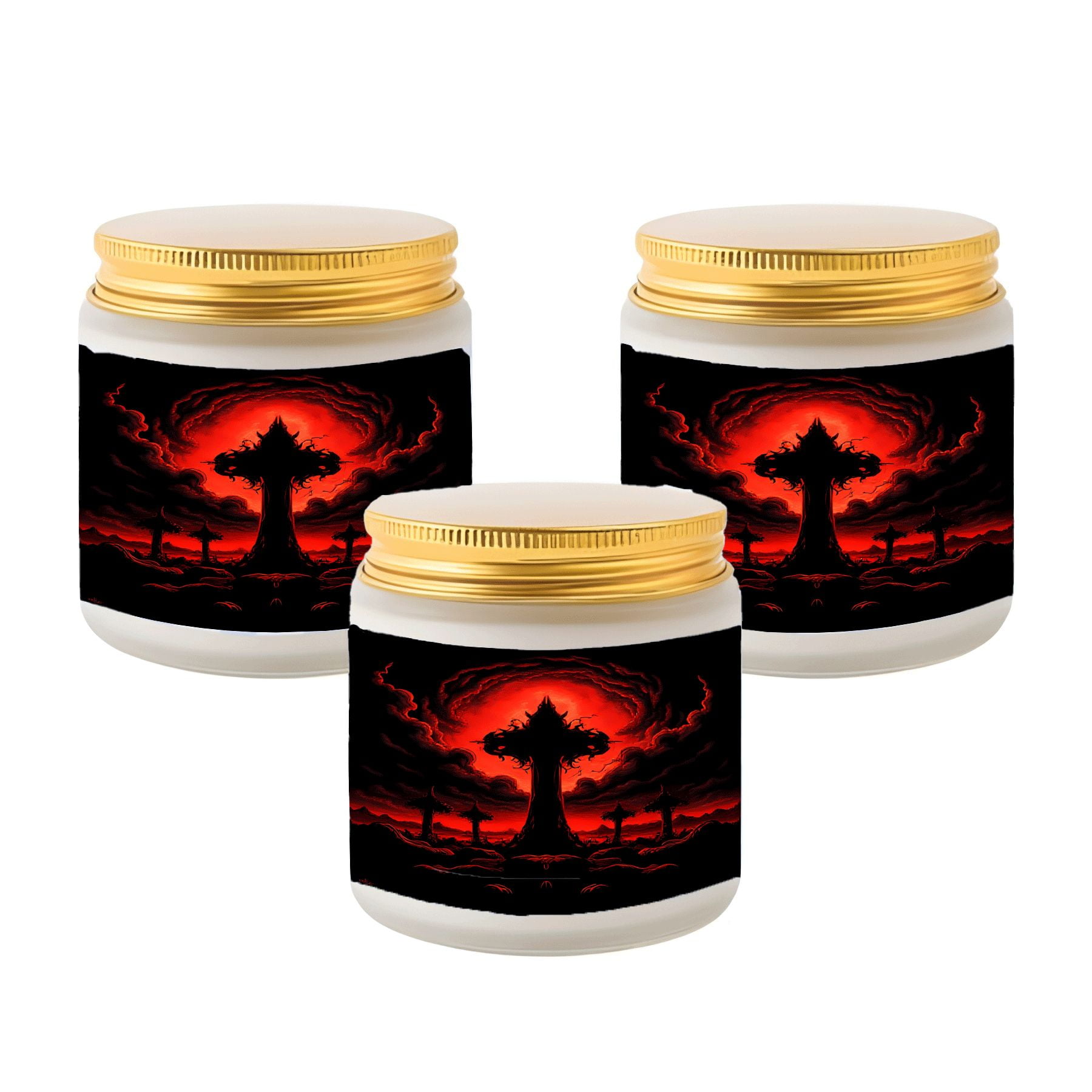 3 Pack Scented Soy Wax Candles - Ominous Tree Design with Dramatic Red ...