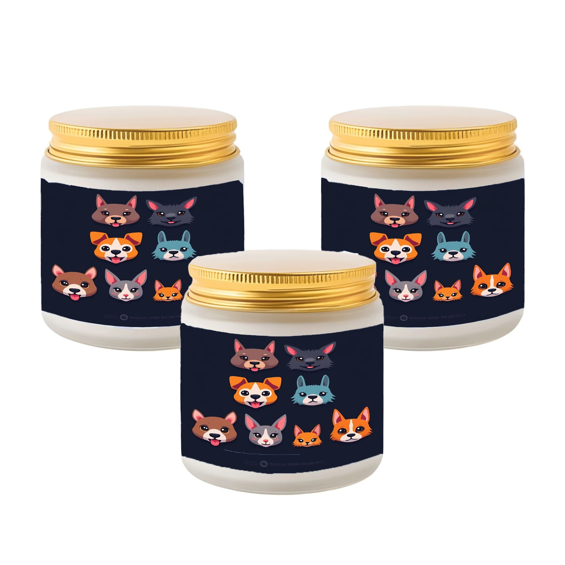 3 Pack Scented Soy Wax Candles - Playful Cartoon Animal Faces on Dark ...