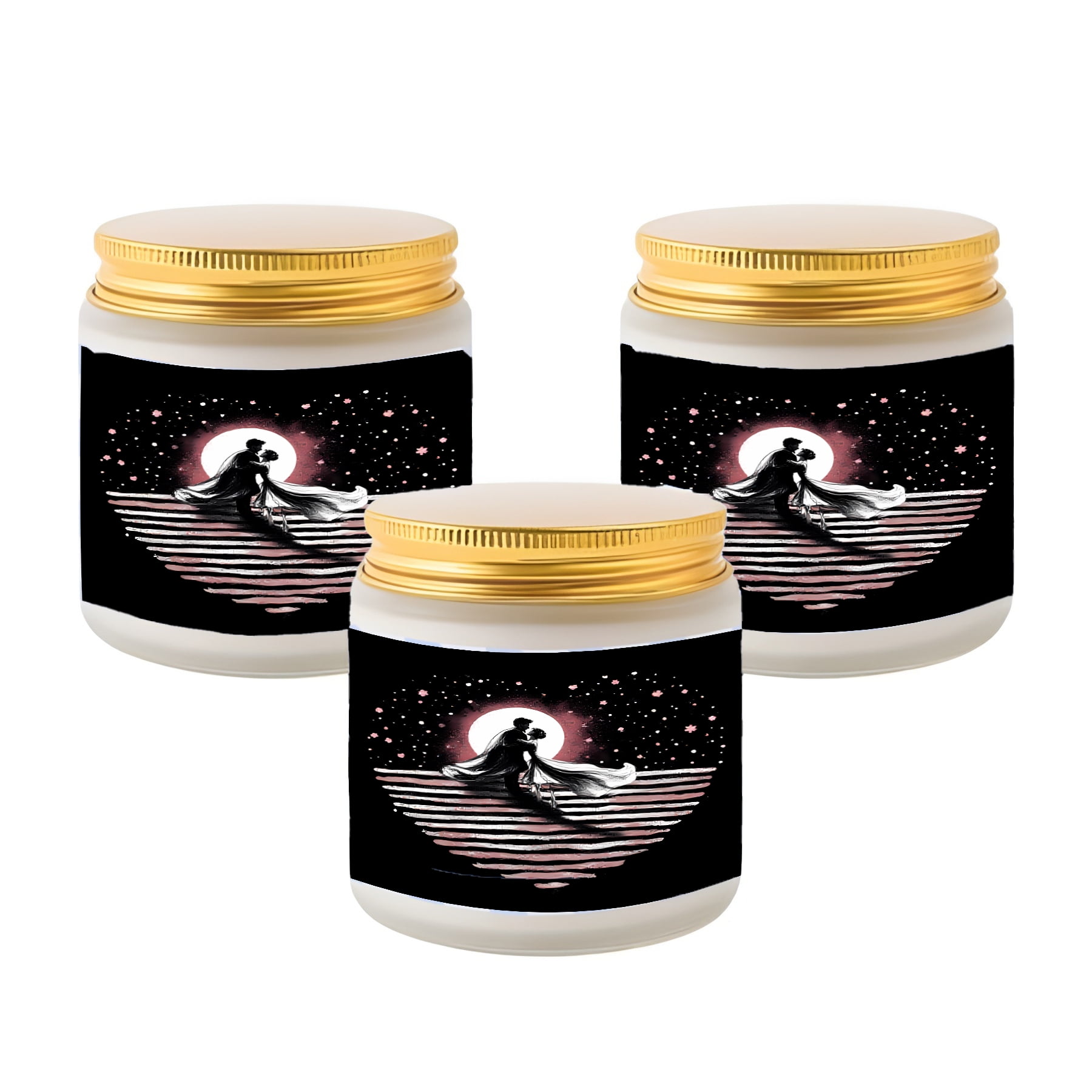 3 Pack Scented Soy Wax Candles - Romantic Moonlit Dance Design Perfect ...