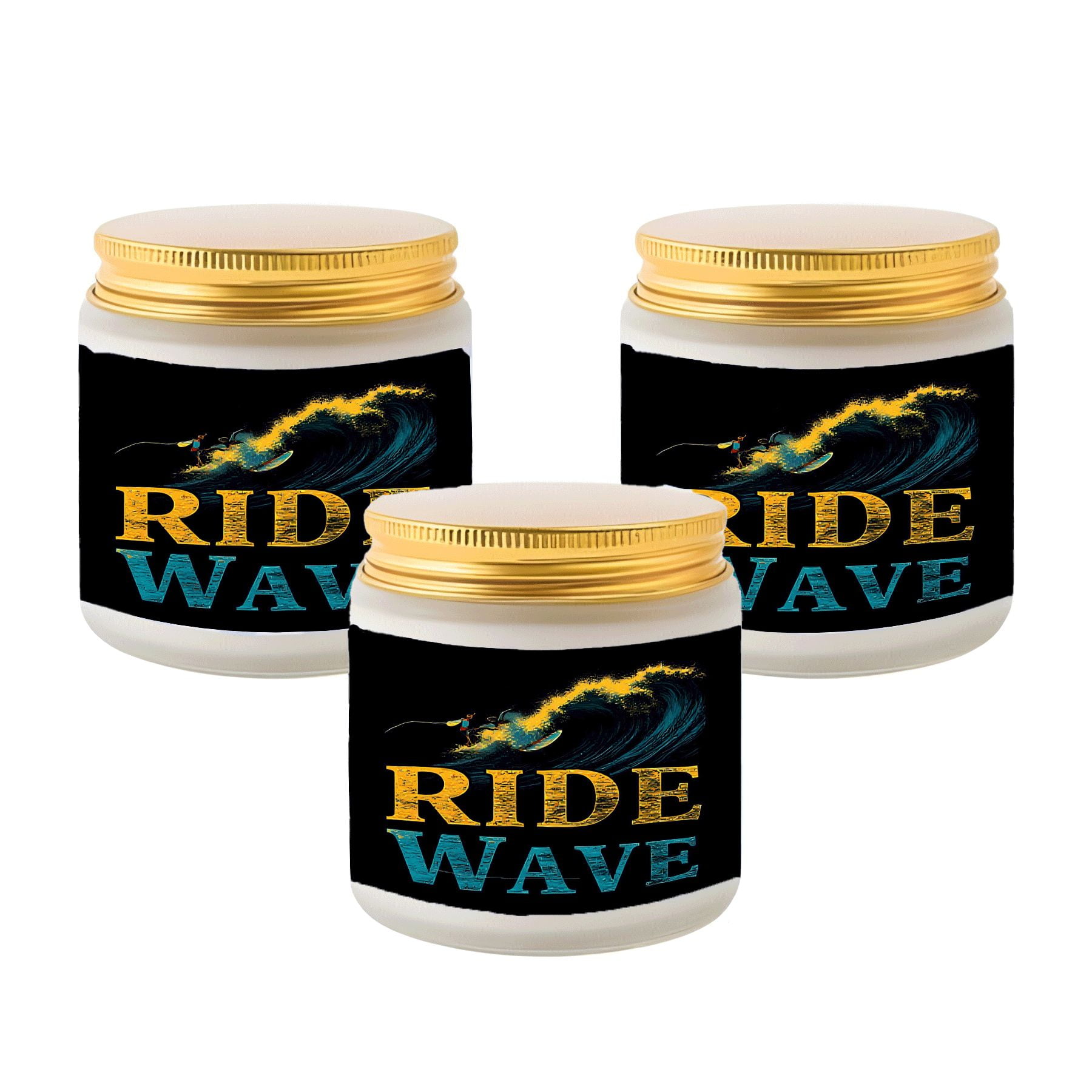 3 Pack Scented Soy Wax Candles - Surfer Wave Design with Golden Lid ...