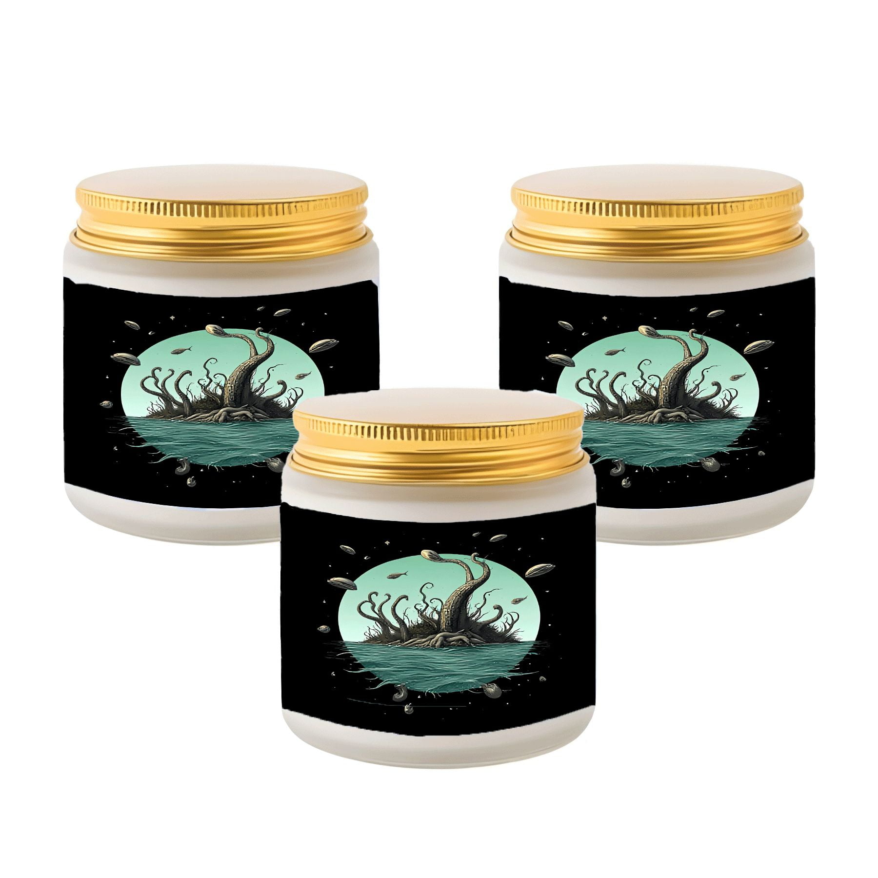 3 Pack Scented Soy Wax Candles - Tree Creature Design Underwater Scene ...