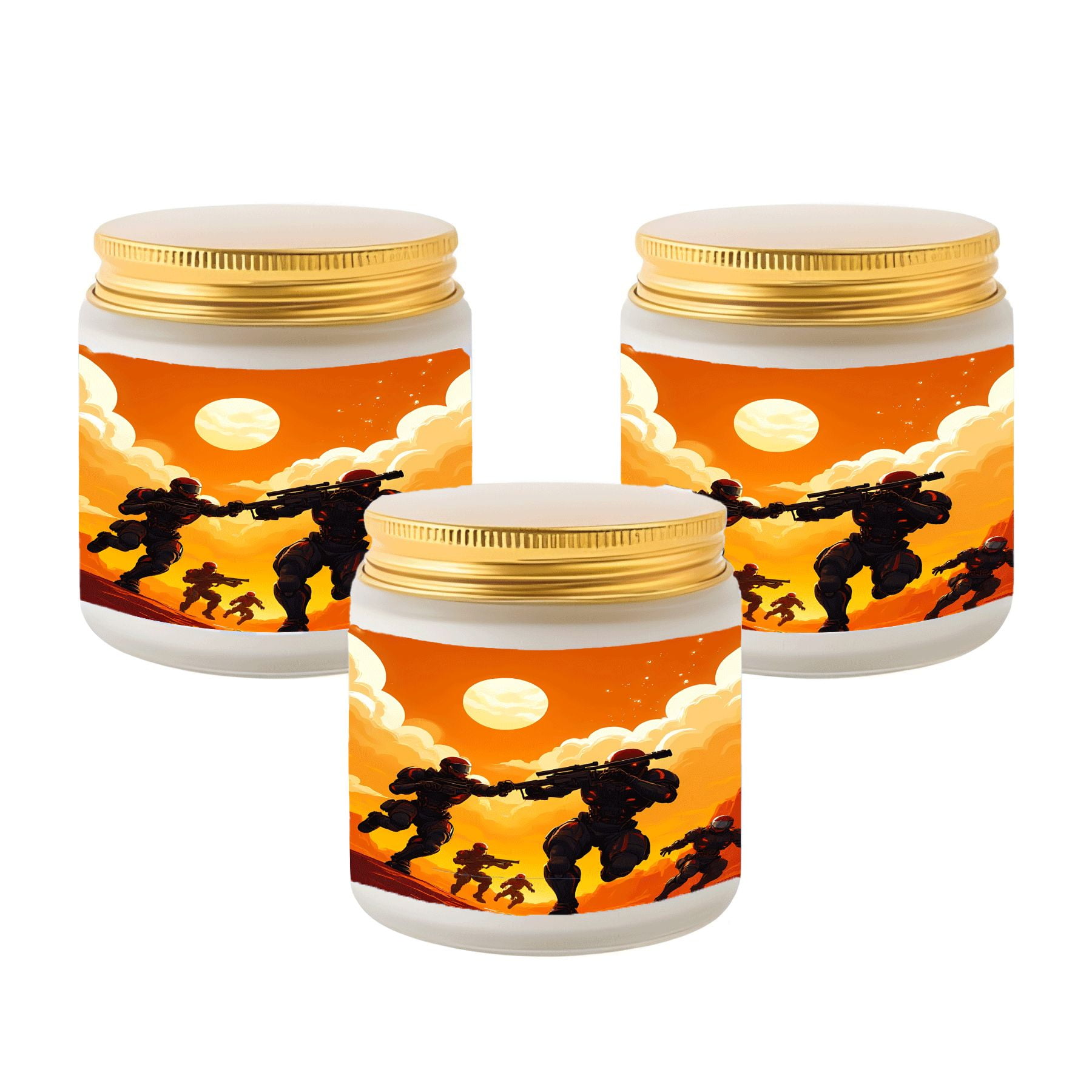 3 Pack Scented Soy Wax Candles - Vibrant Armored Soldiers Design ...