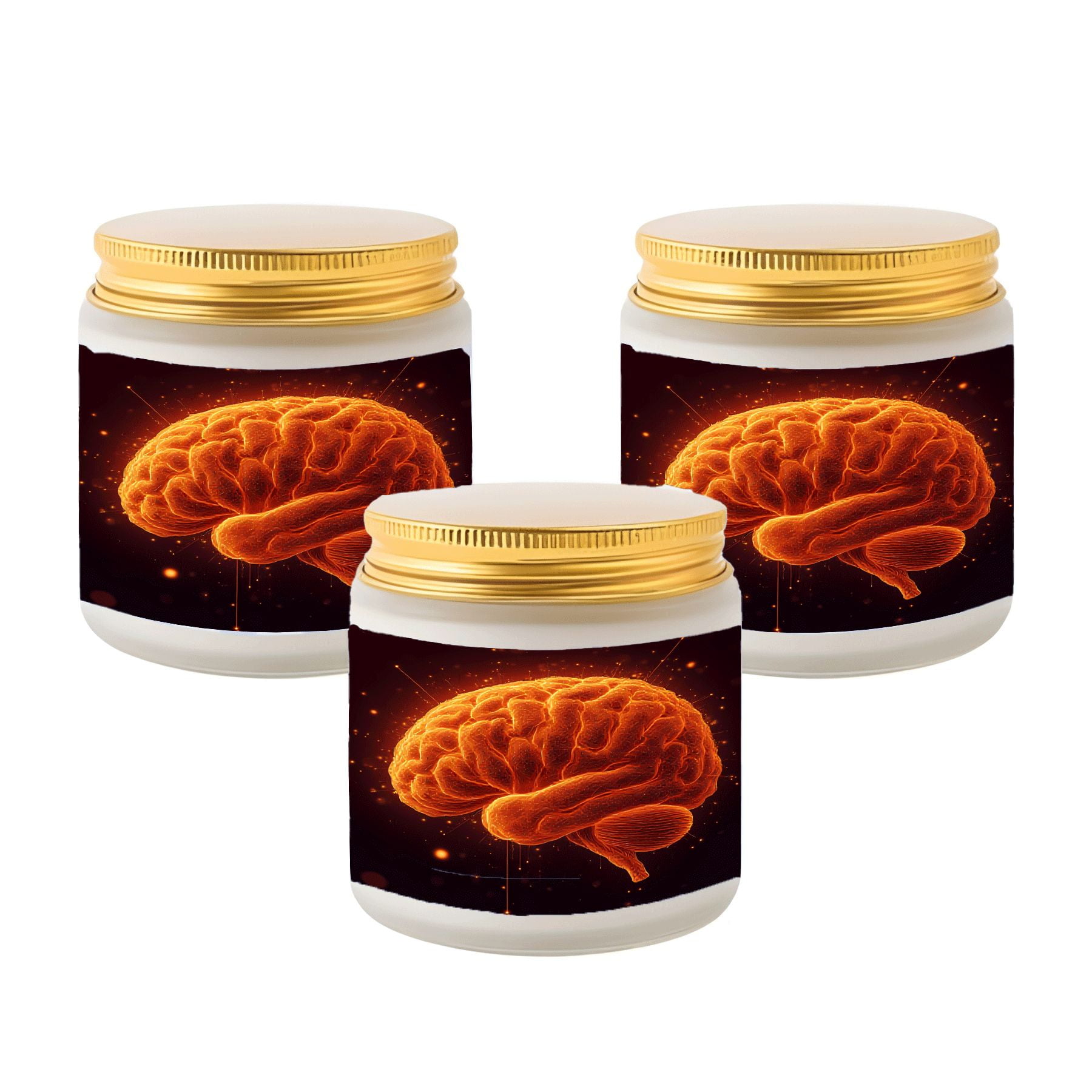 3 Pack Scented Soy Wax Candles - Vibrant Brain Design with Golden Lid ...