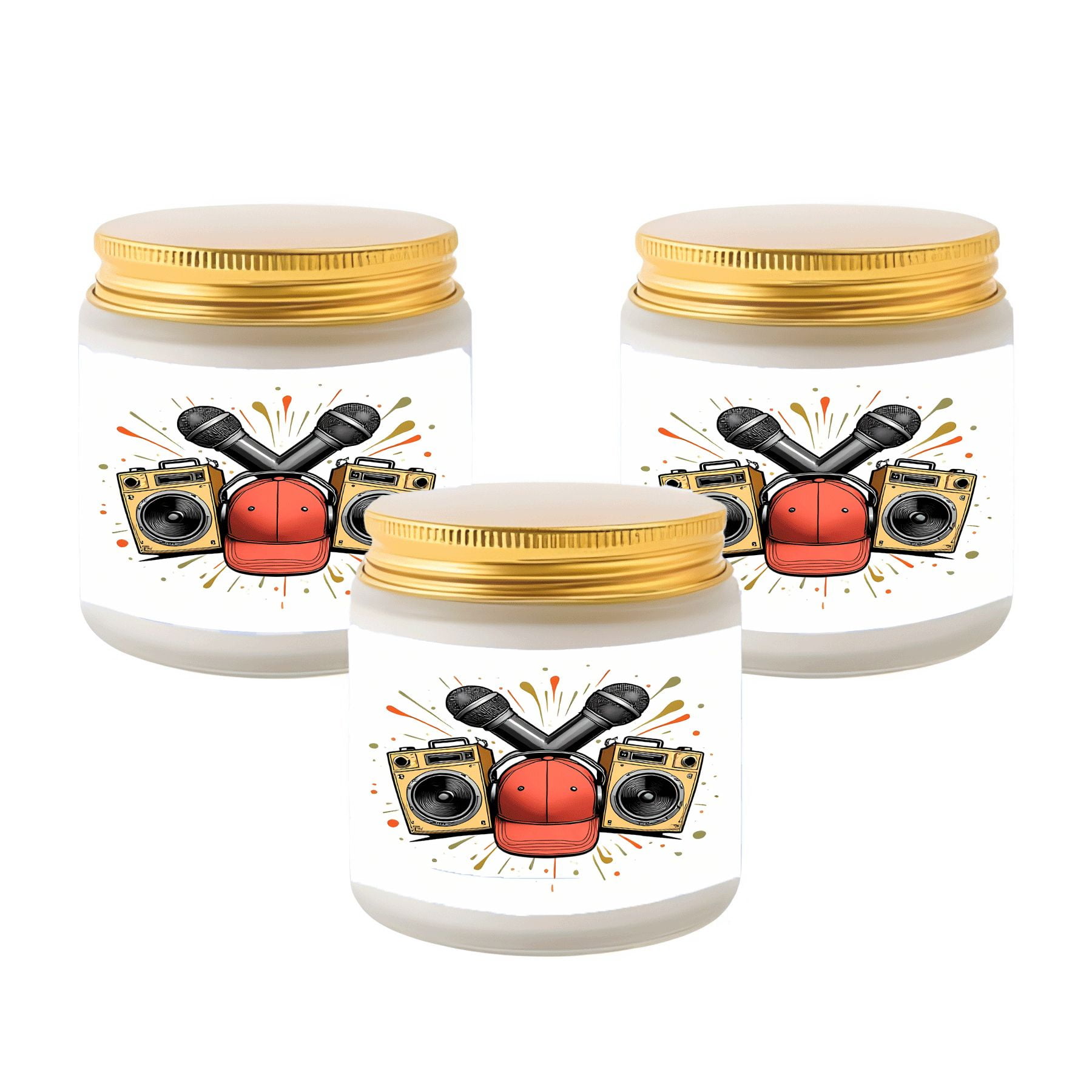 3 Pack Scented Soy Wax Candles - Vibrant Design with Red Baseball Cap ...