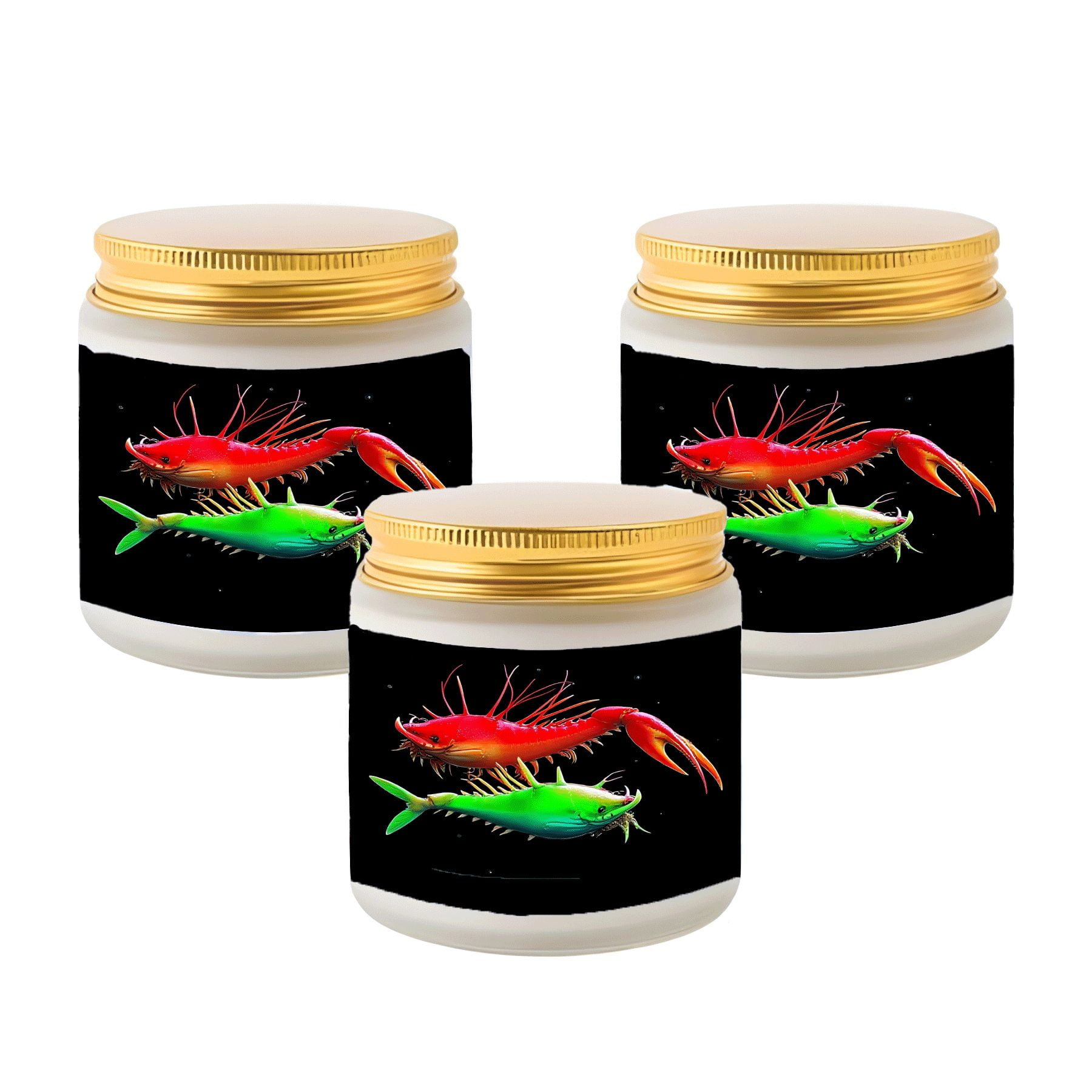 3 Pack Scented Soy Wax Candles - Vibrant Fish Design on Black Label ...