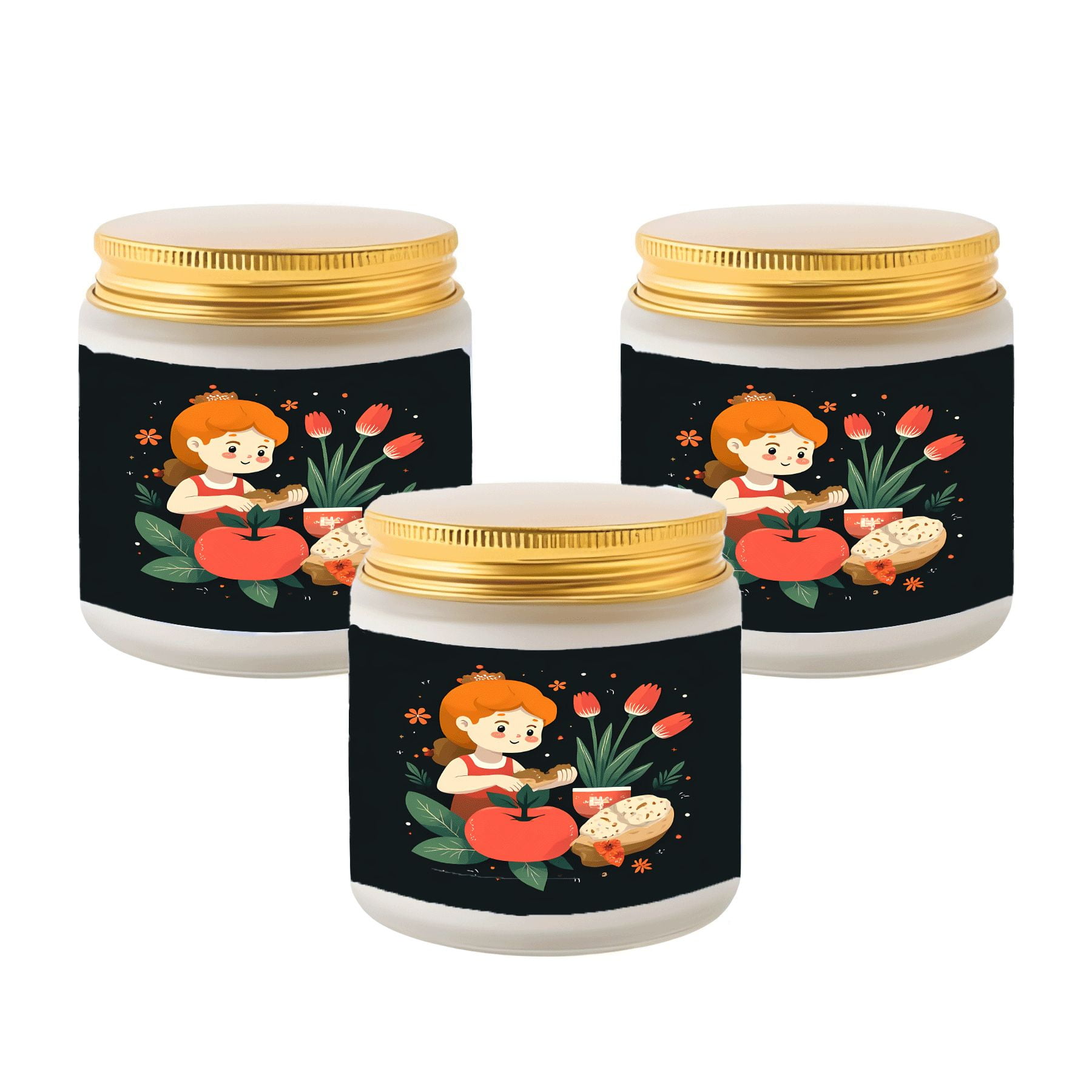 3 Pack Scented Soy Wax Candles - Vibrant Floral Design with Cartoon ...