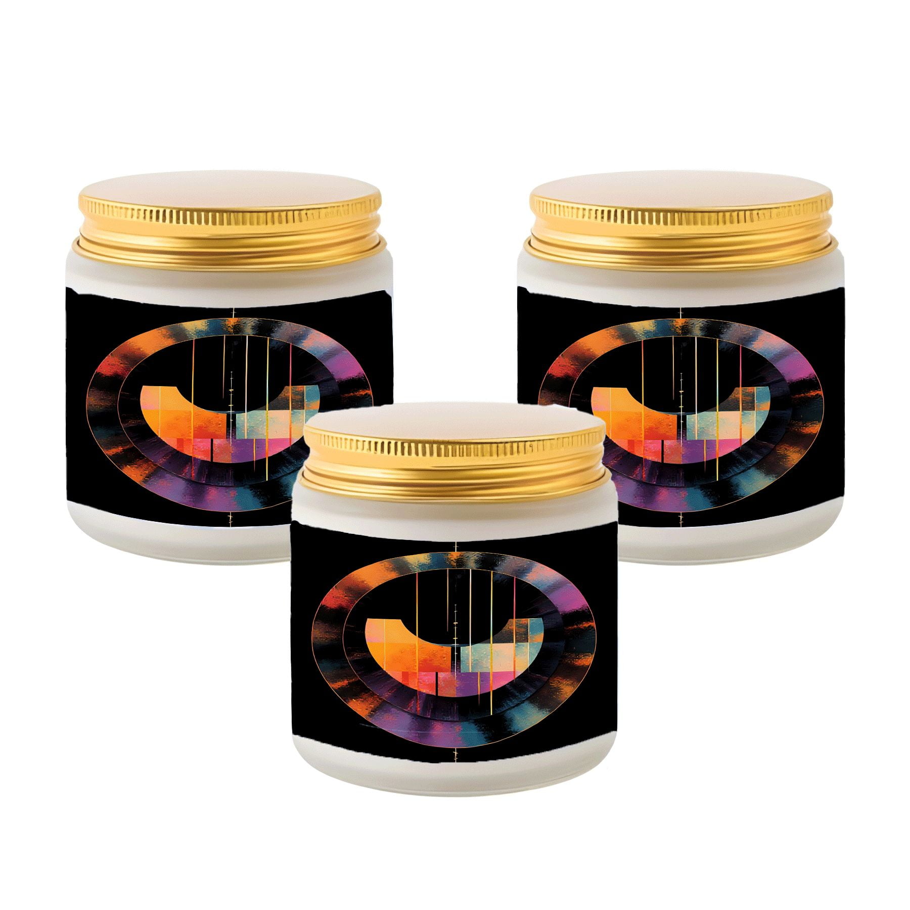 3 Pack Scented Soy Wax Candles - Vibrant Geometric Design with Circular ...