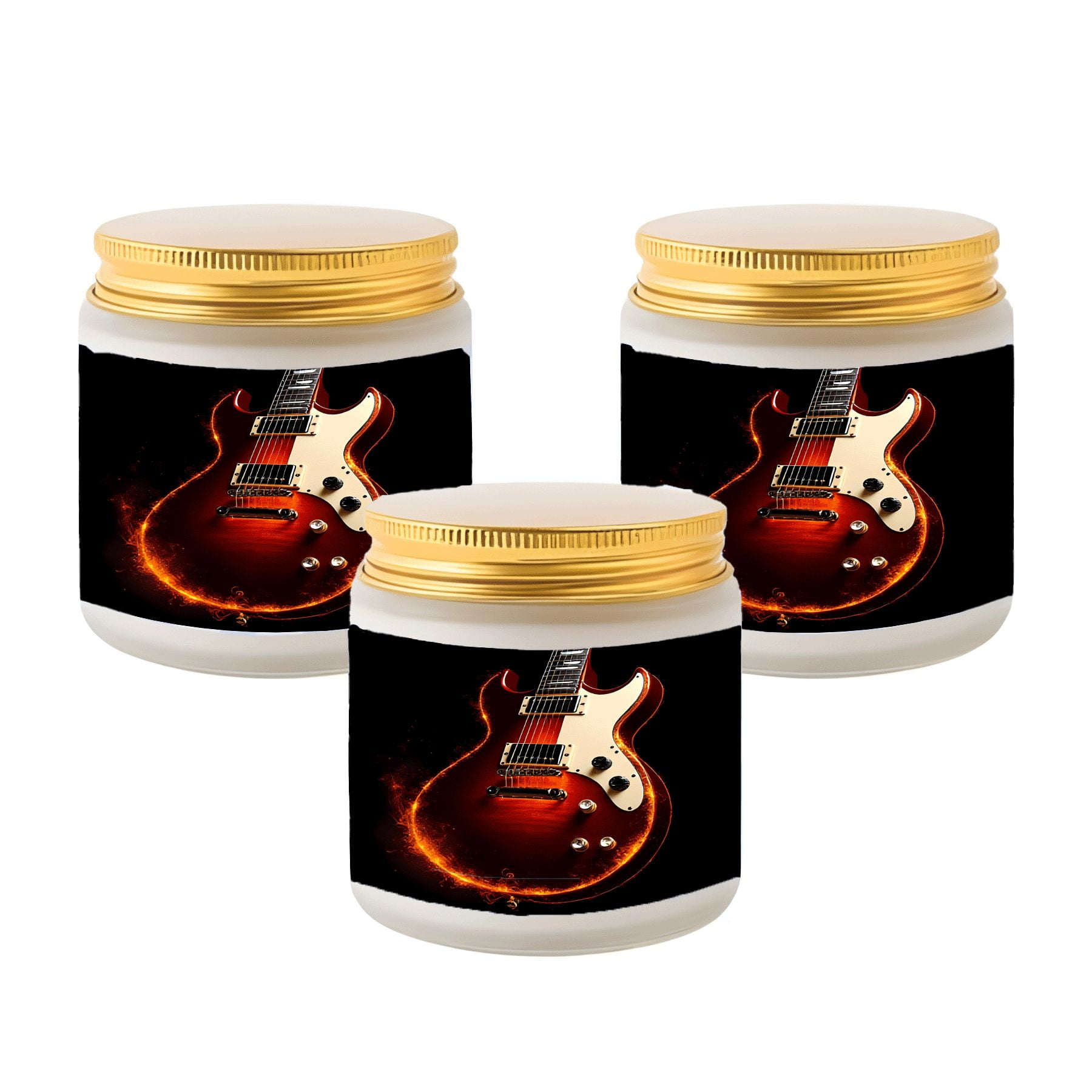 3 Pack Scented Soy Wax Candles - Vibrant Guitar & Flames Design on ...