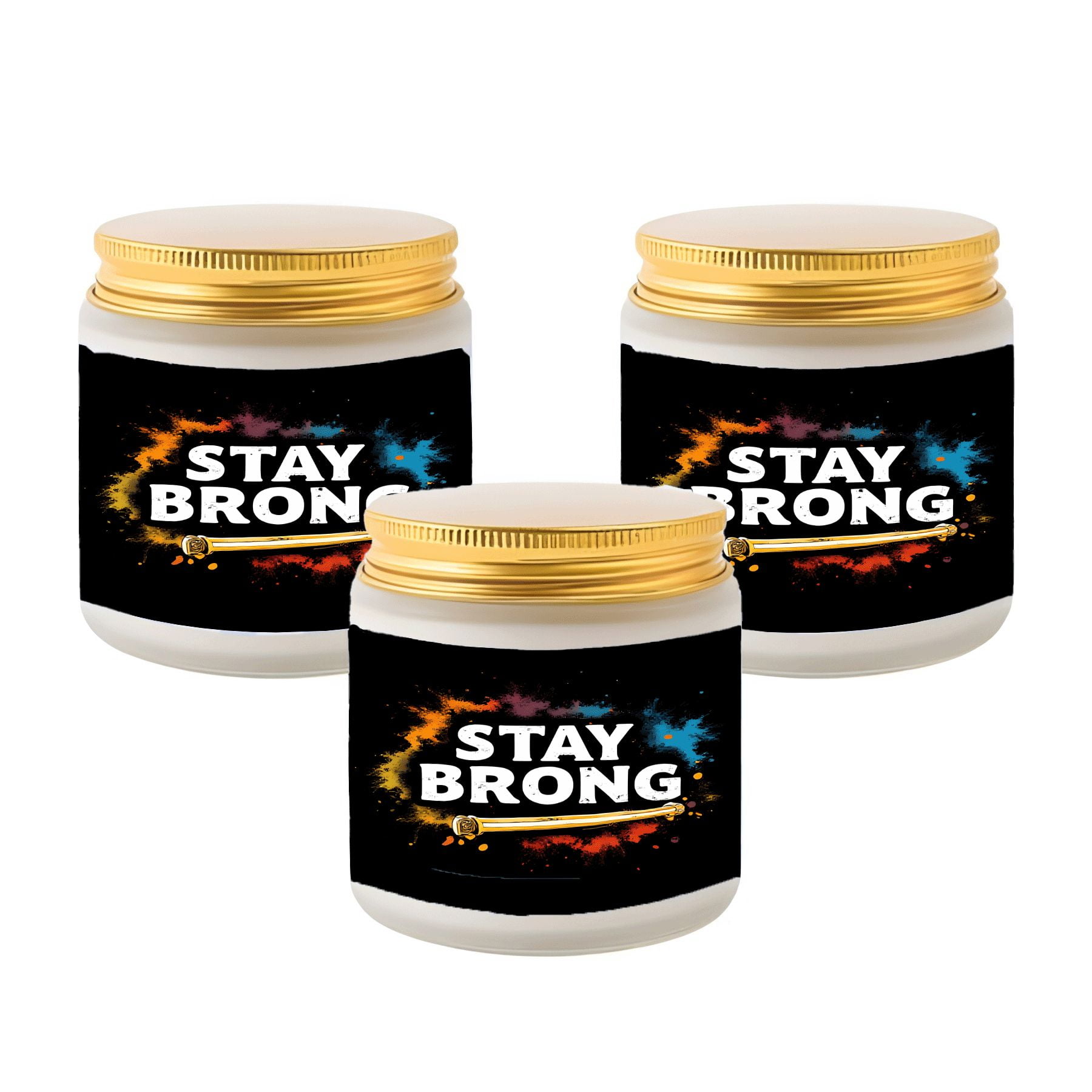 3 Pack Scented Soy Wax Candles - Vibrant " STAY BRONG " Design with ...