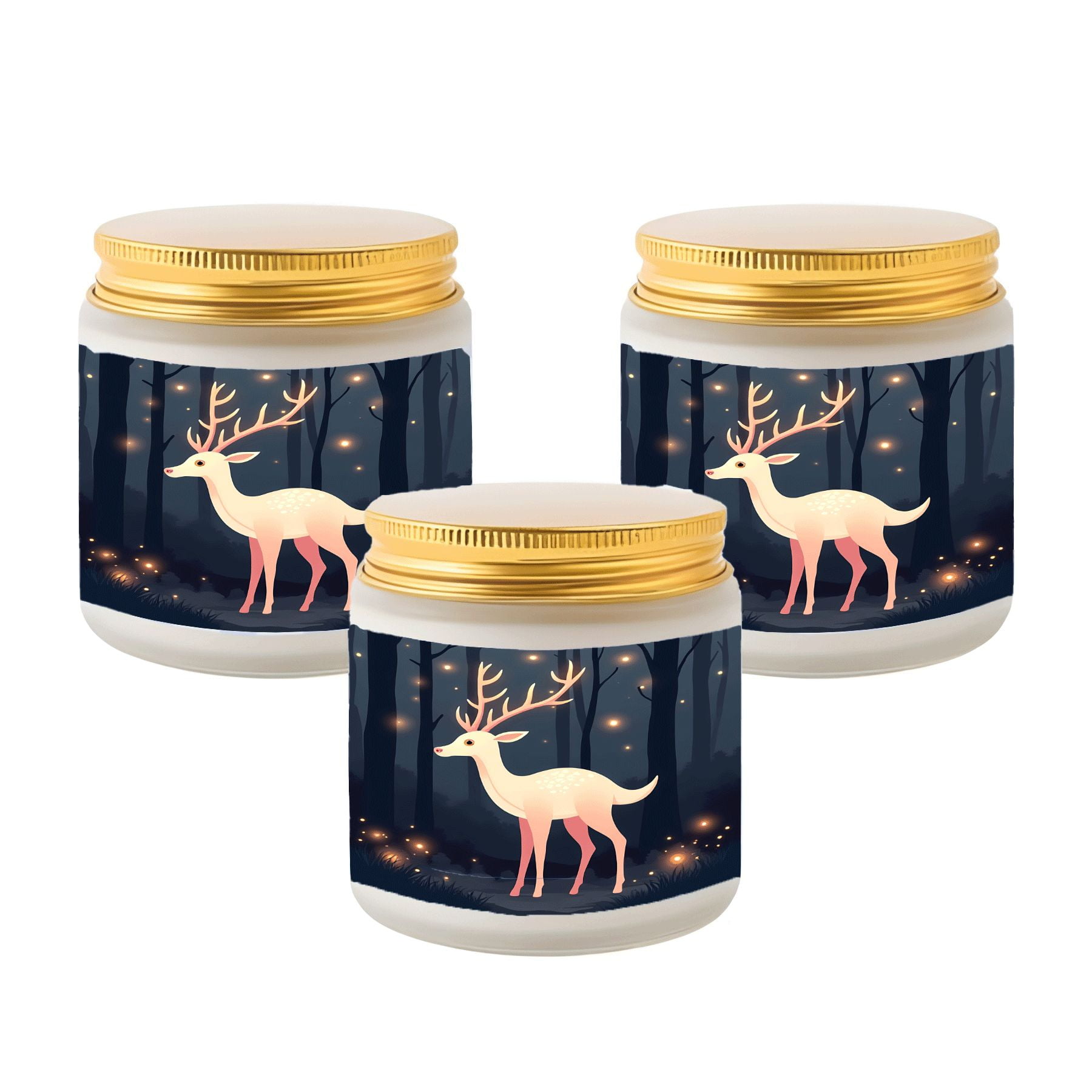 3 Pack Scented Soy Wax Candles - Whimsical Deer in Night Forest Design ...