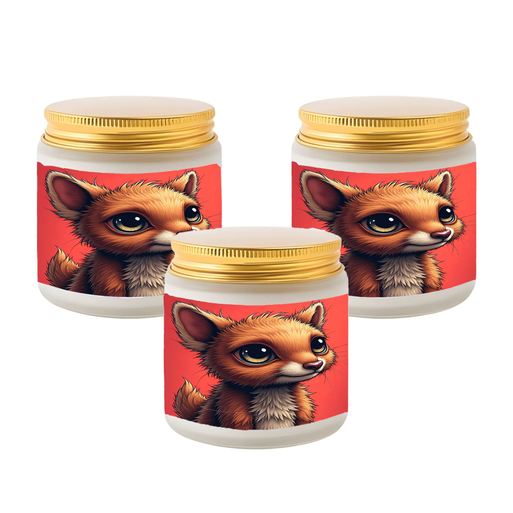3 Pack Scented Soy Wax Candles - Whimsical Fox Design on White Jar with ...