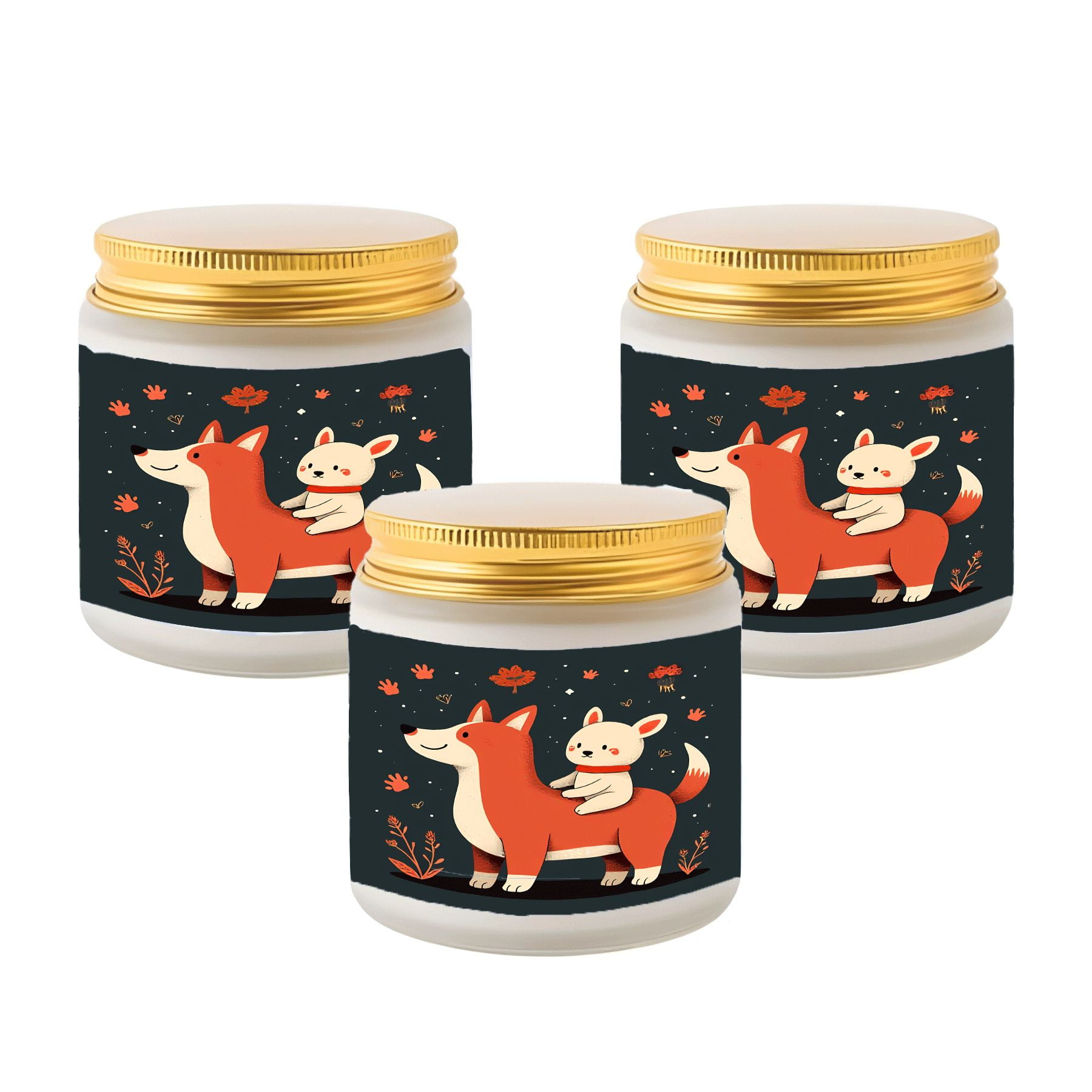 3 Pack Scented Soy Wax Candles - Whimsical Fox & Rabbit Design with ...