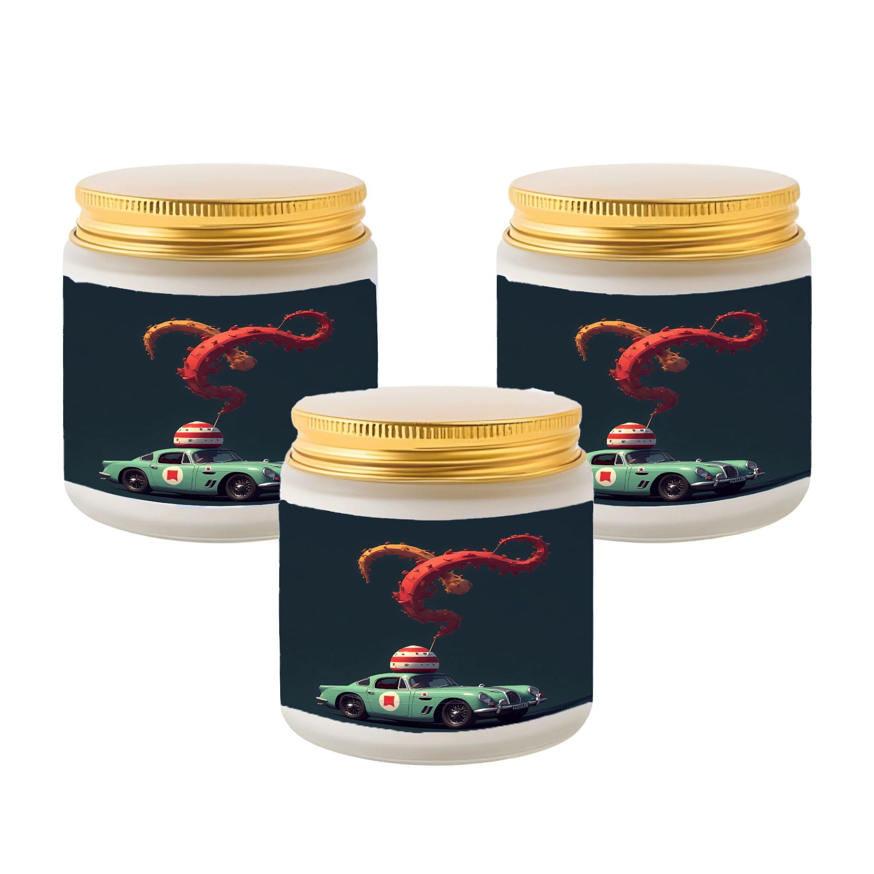 3 Pack Scented Soy Wax Candles - Whimsical Vintage Car & Serpent Design ...