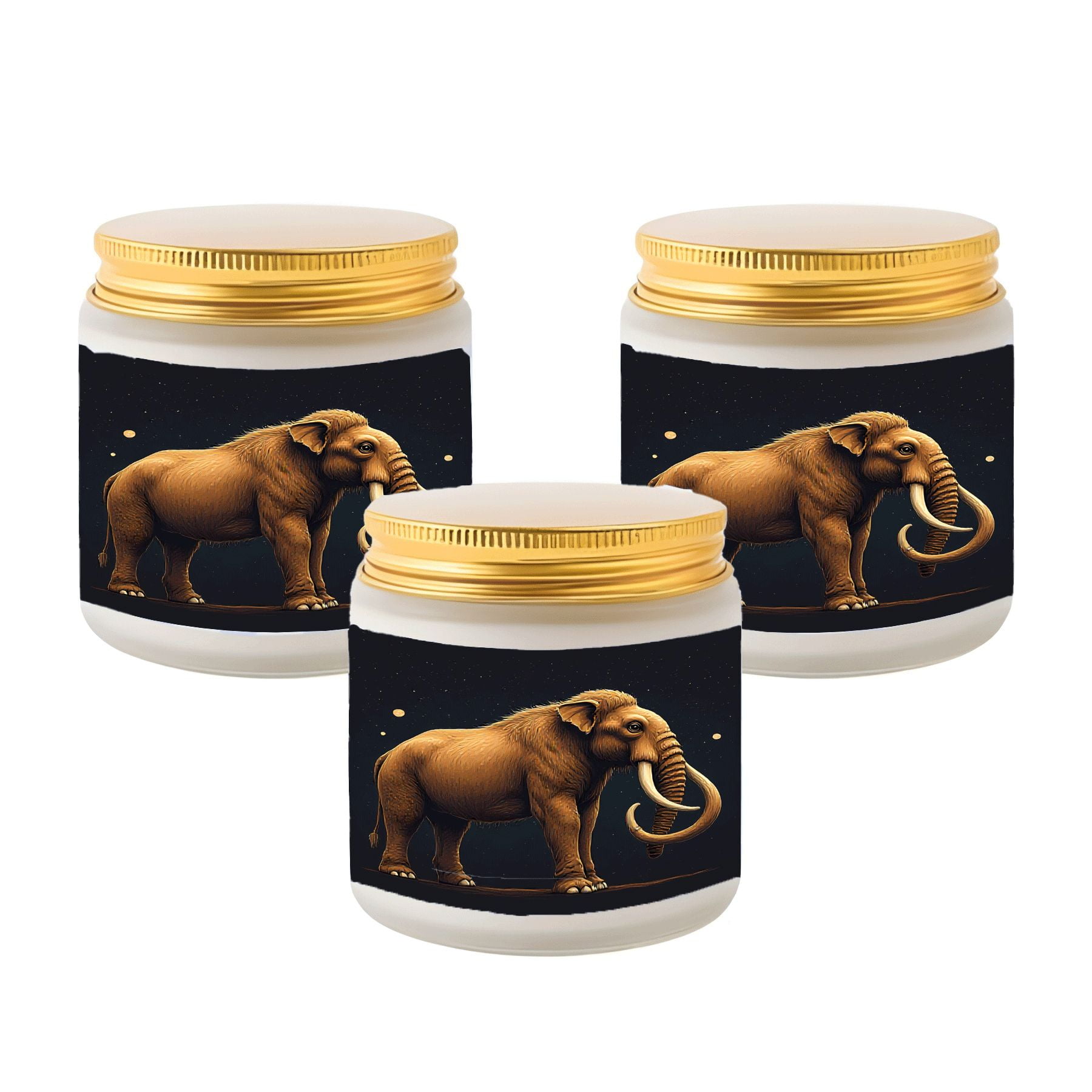 3 Pack Scented Soy Wax Candles - Woolly Mammoth Design with Starry ...