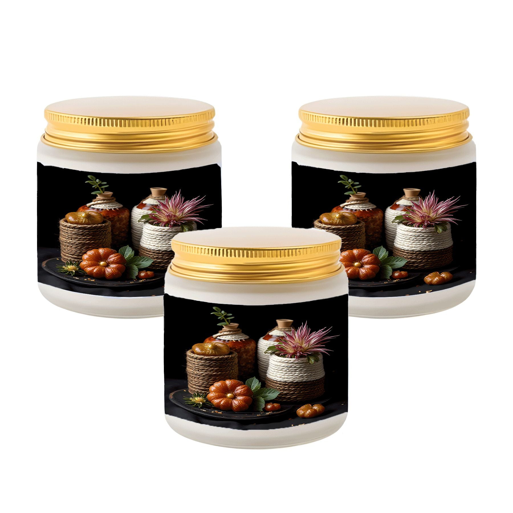 3 Pack Scented Soy Wax Candles in Decorative Jars with Golden Lids ...
