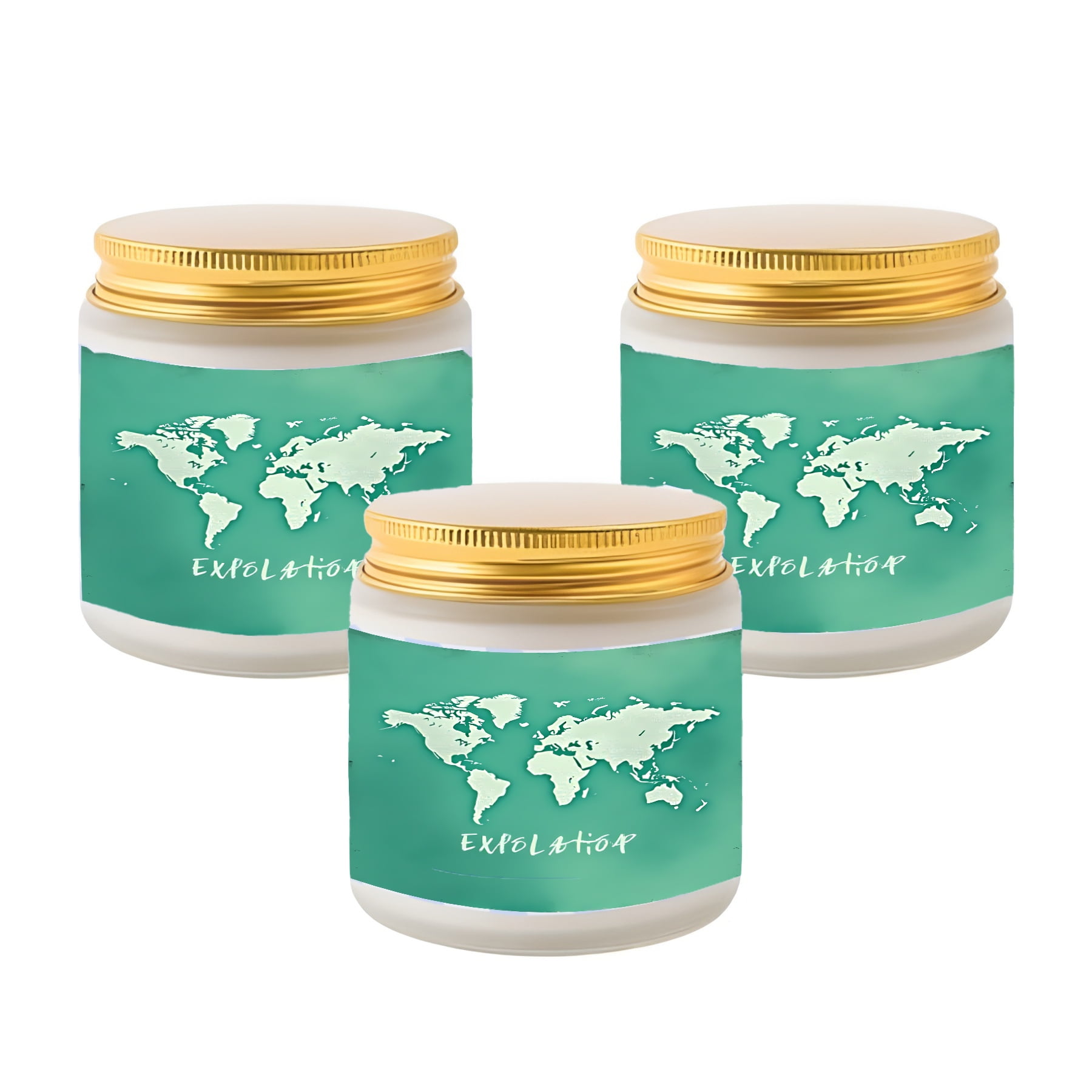 3 Pack Scented Soy Wax Candles in Elegant Green with World Map Design ...