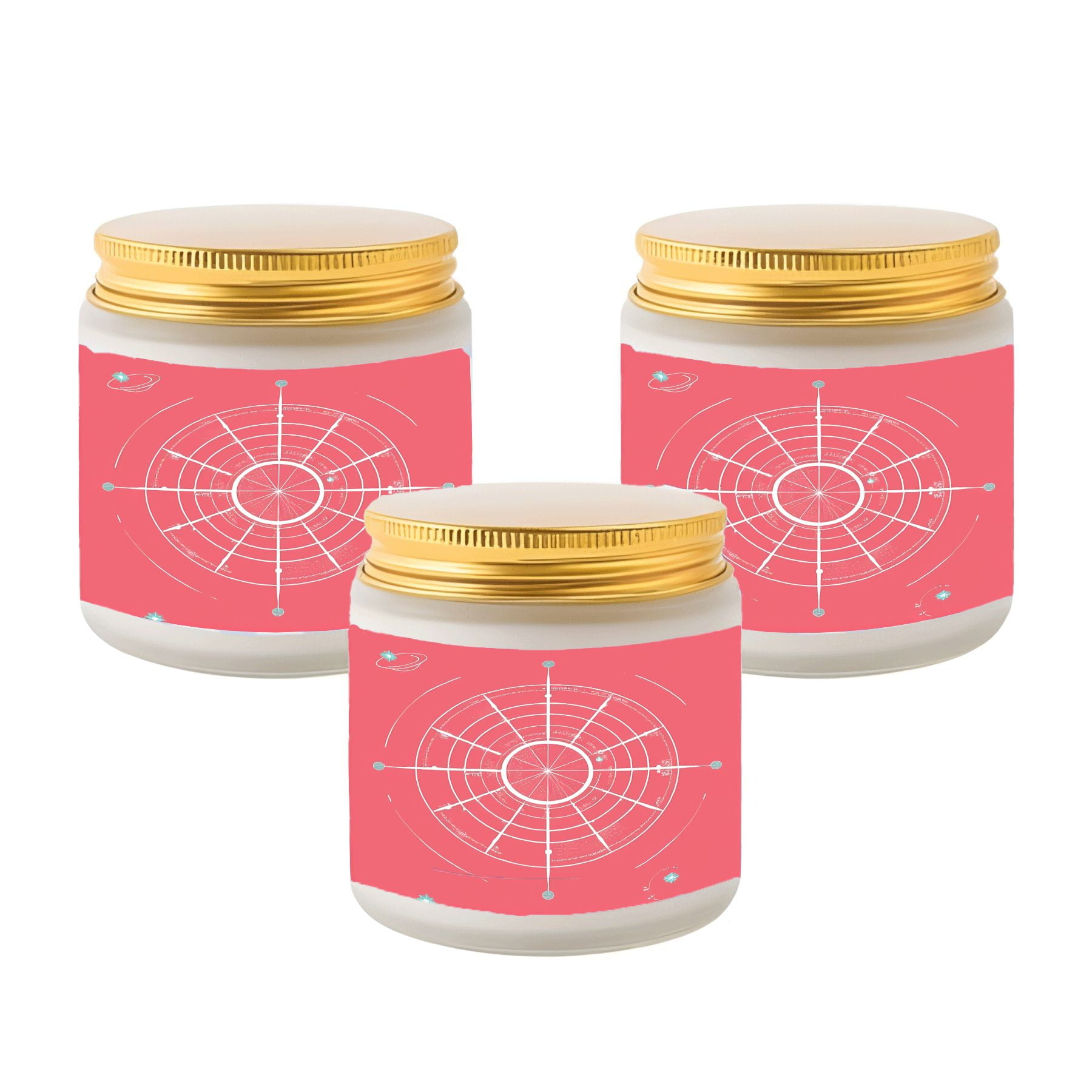 3 Pack Scented Soy Wax Candles in Golden Lid Jars with Pink Star Map ...