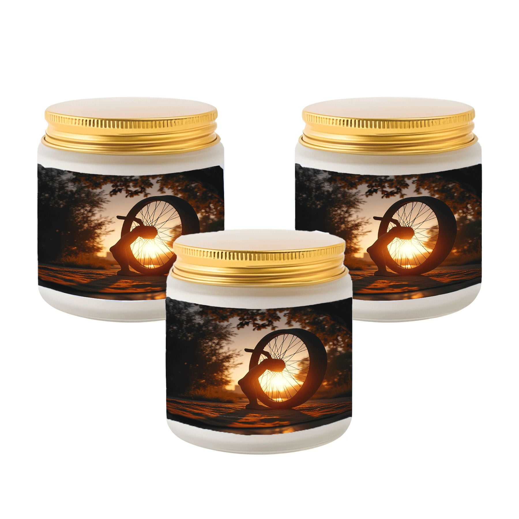3 Pack Scented Soy Wax Candles with Artistic Sunset & Bicycle Wheel ...