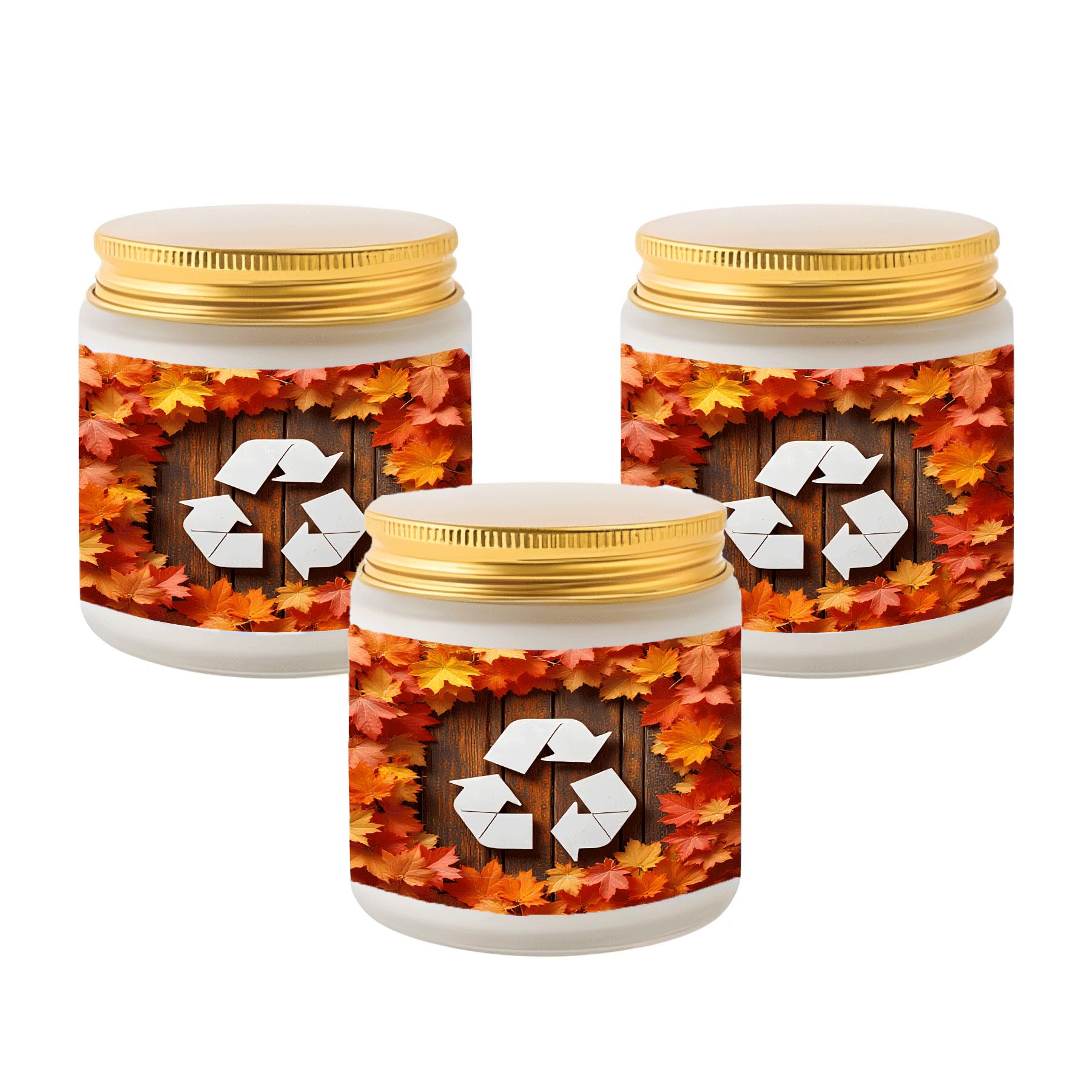 3 Pack Scented Soy Wax Candles with Autumn Leaf Design & Wooden Label ...