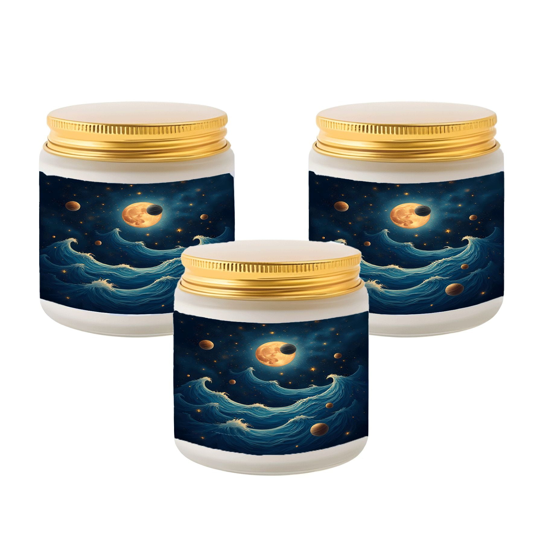 3 Pack Scented Soy Wax Candles with Celestial Design - Moon & Planets in Cosmic Scene Perfect ...