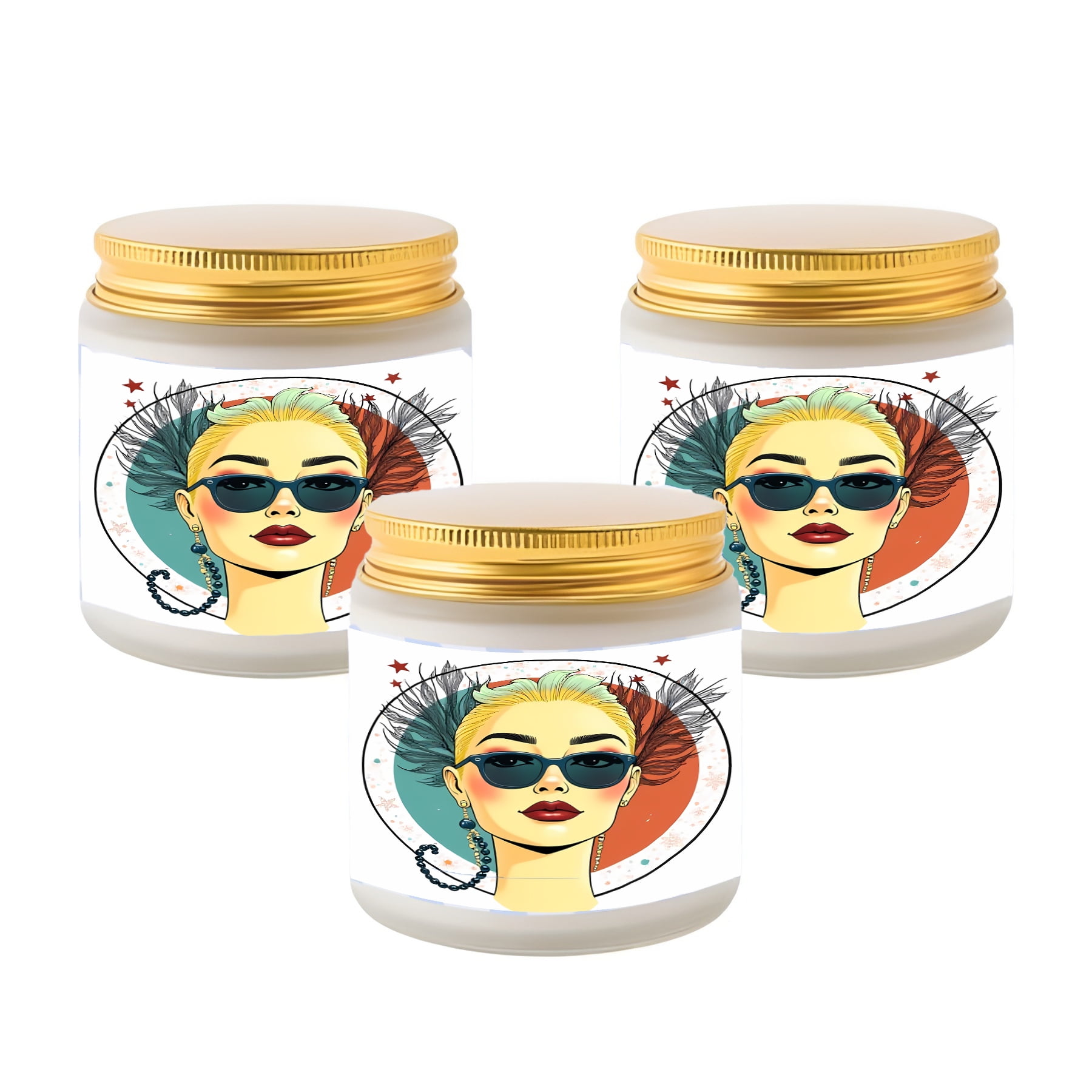 3 Pack Scented Soy Wax Candles with Colorful Female Face Design Golden ...