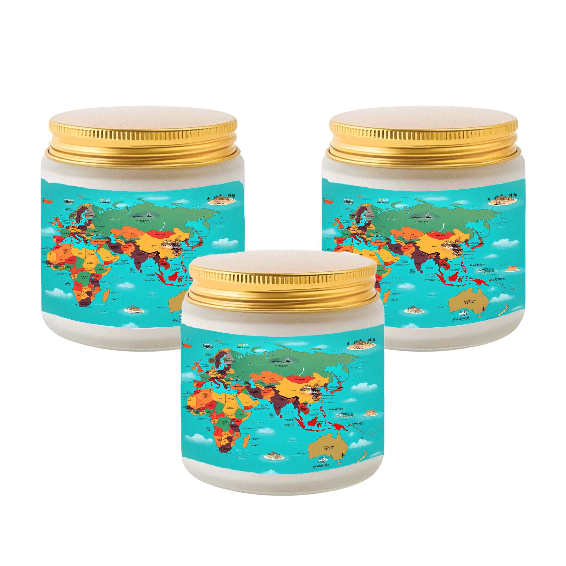 3 Pack Scented Soy Wax Candles with Colorful World Map Design Perfect ...