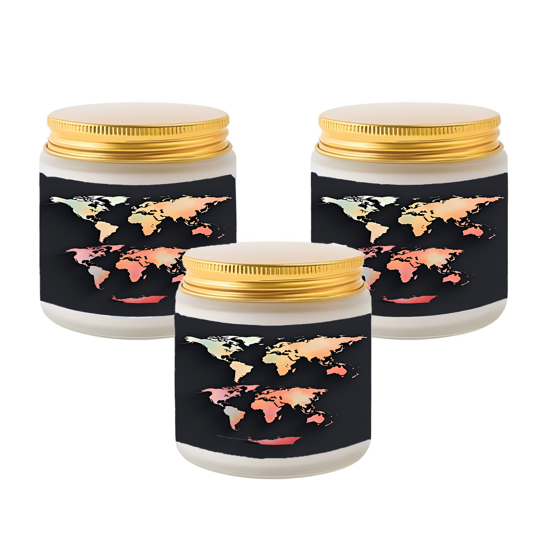 3 Pack Scented Soy Wax Candles with Colorful World Map Design on Black ...