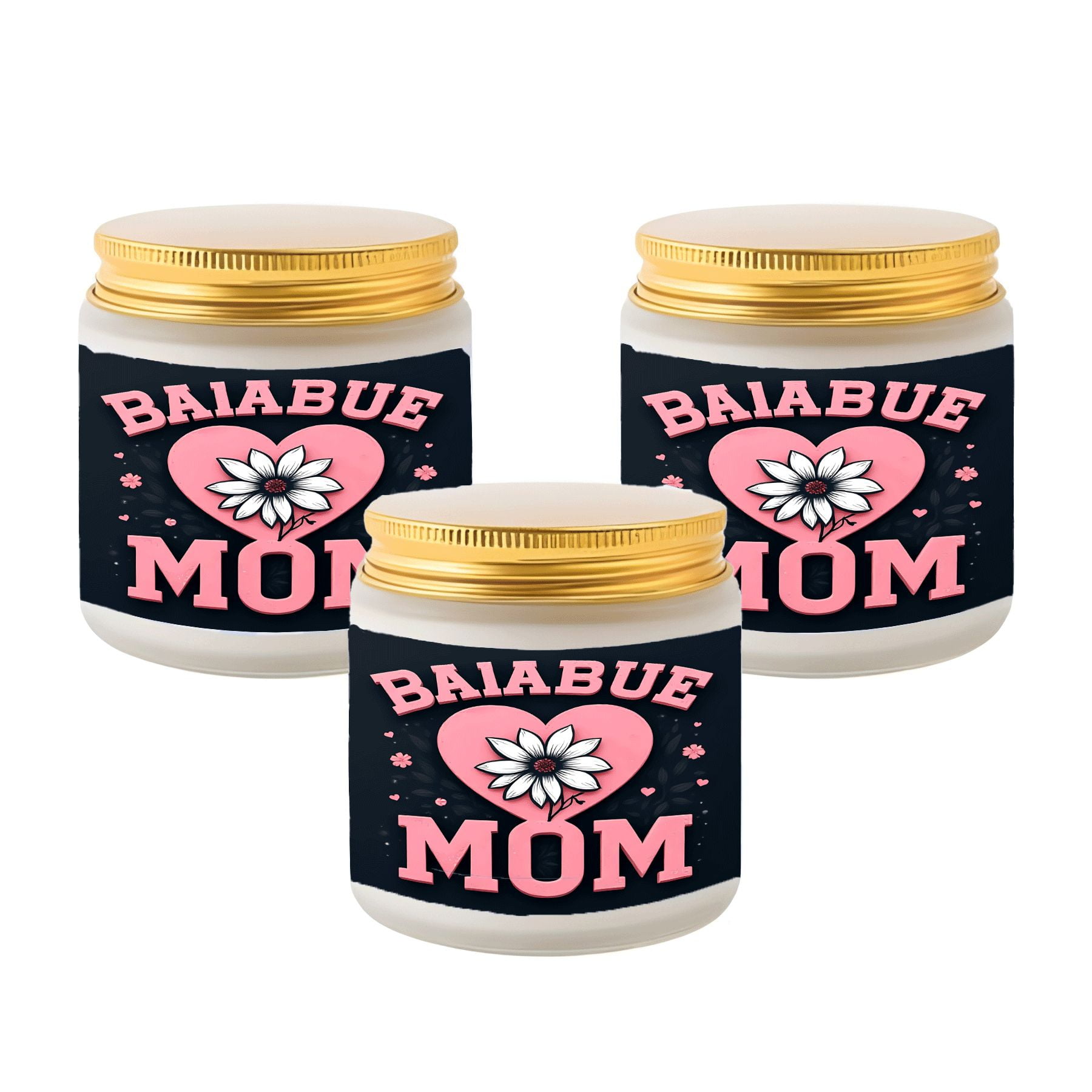 3 Pack Scented Soy Wax Candles with Elegant Dark Labels & Pink Heart ...