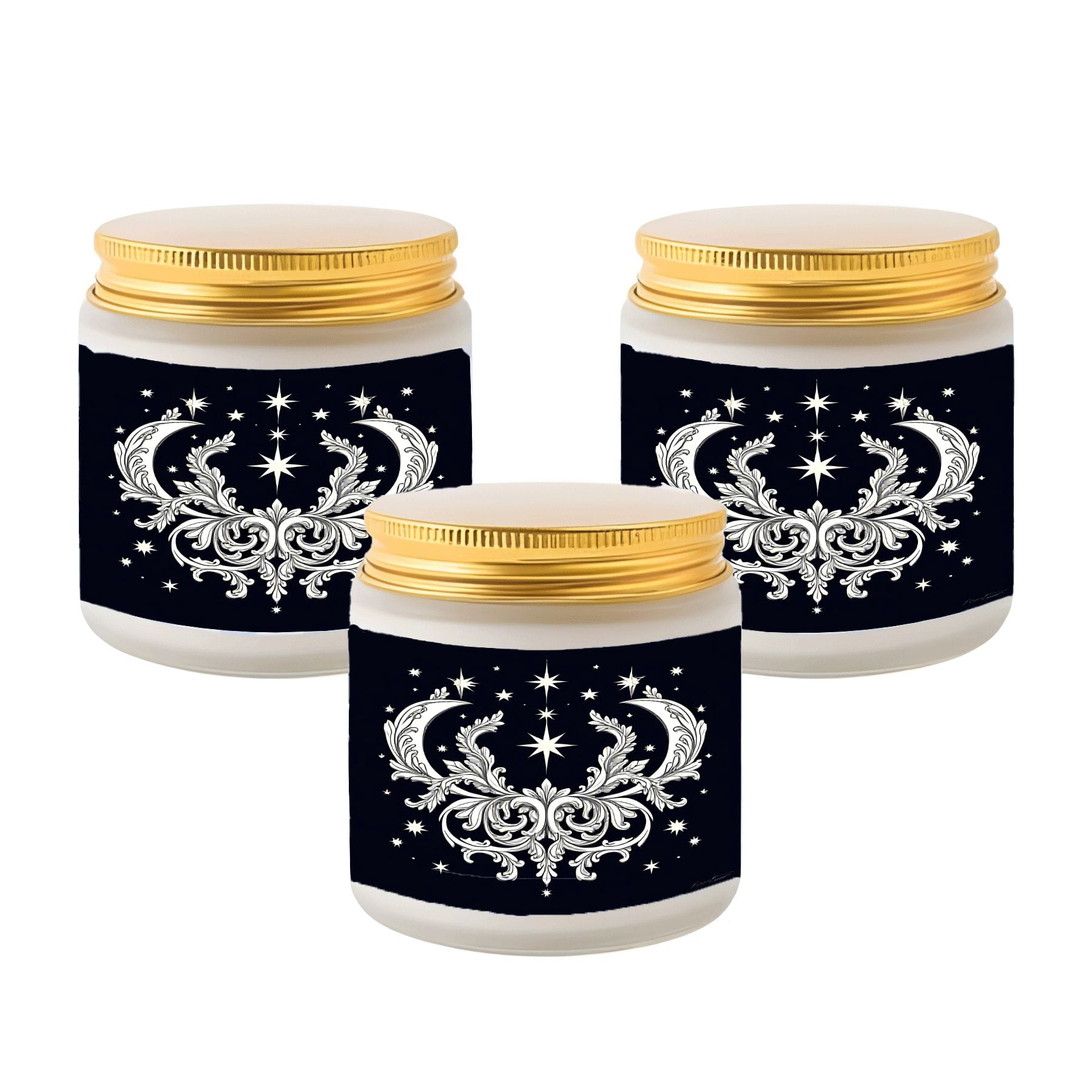 3 Pack Scented Soy Wax Candles with Elegant Dark Labels White Stars ...
