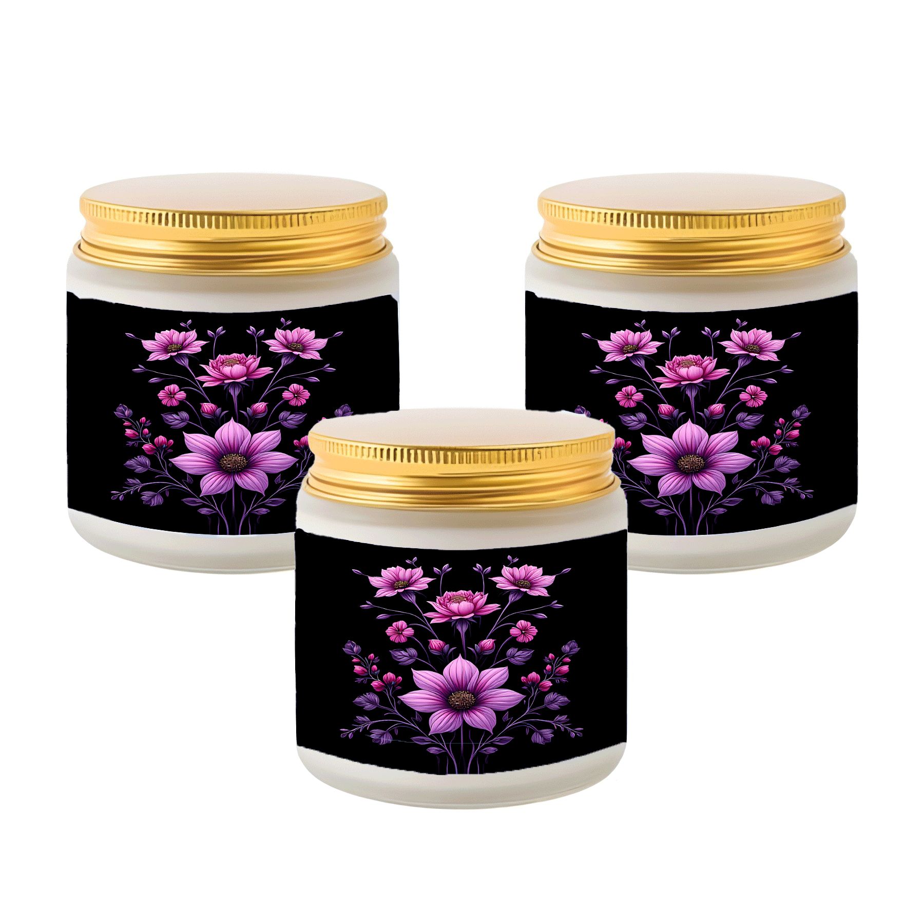 3 Pack Scented Soy Wax Candles with Elegant Floral Design in Purple ...