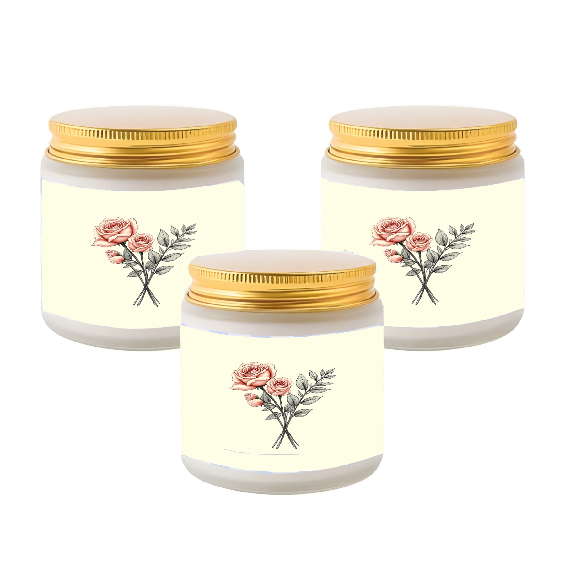3 Pack Scented Soy Wax Candles with Elegant Pink Roses & Green Leaves ...