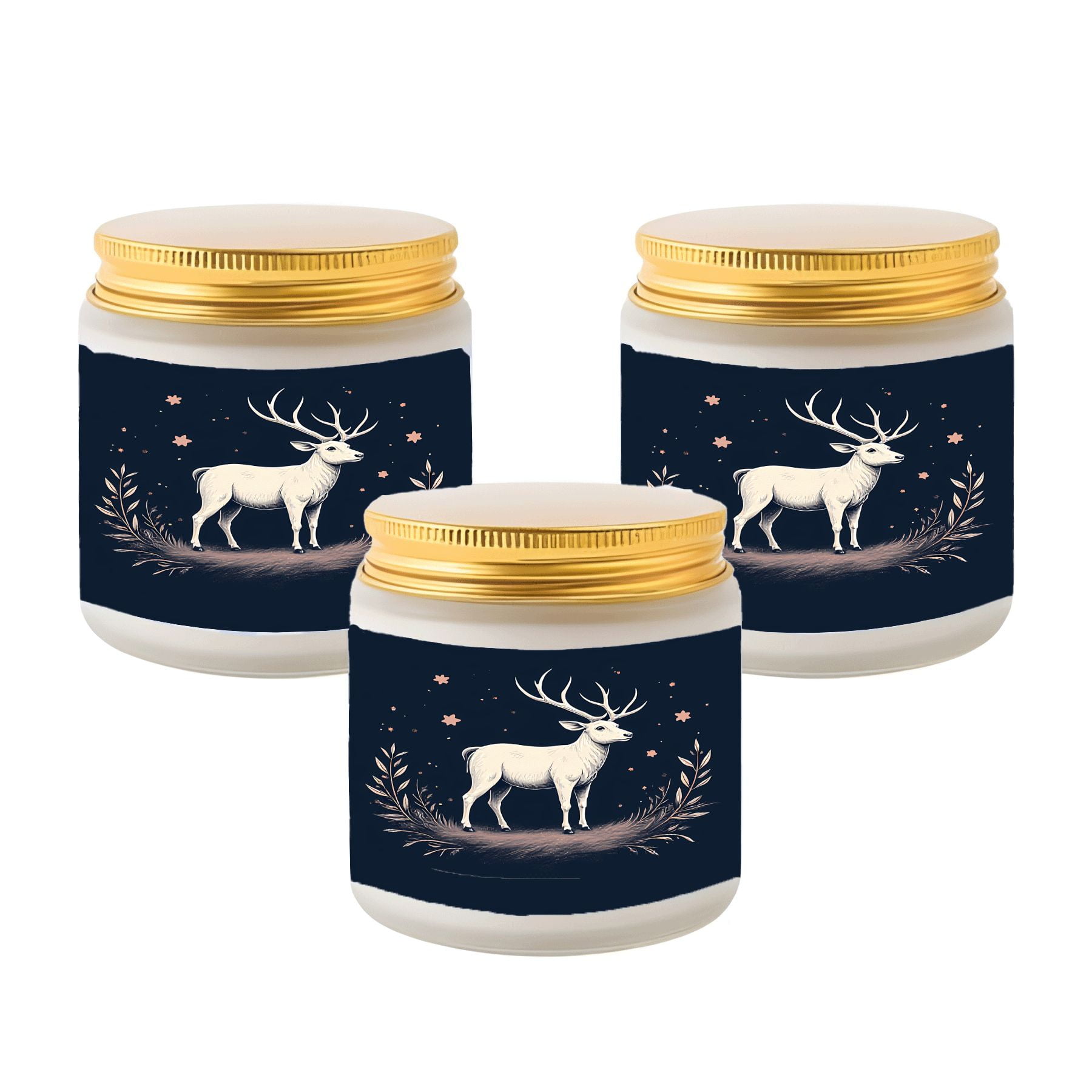3 Pack Scented Soy Wax Candles with Elegant White Deer & Floral Design Perfect for Gifting ...