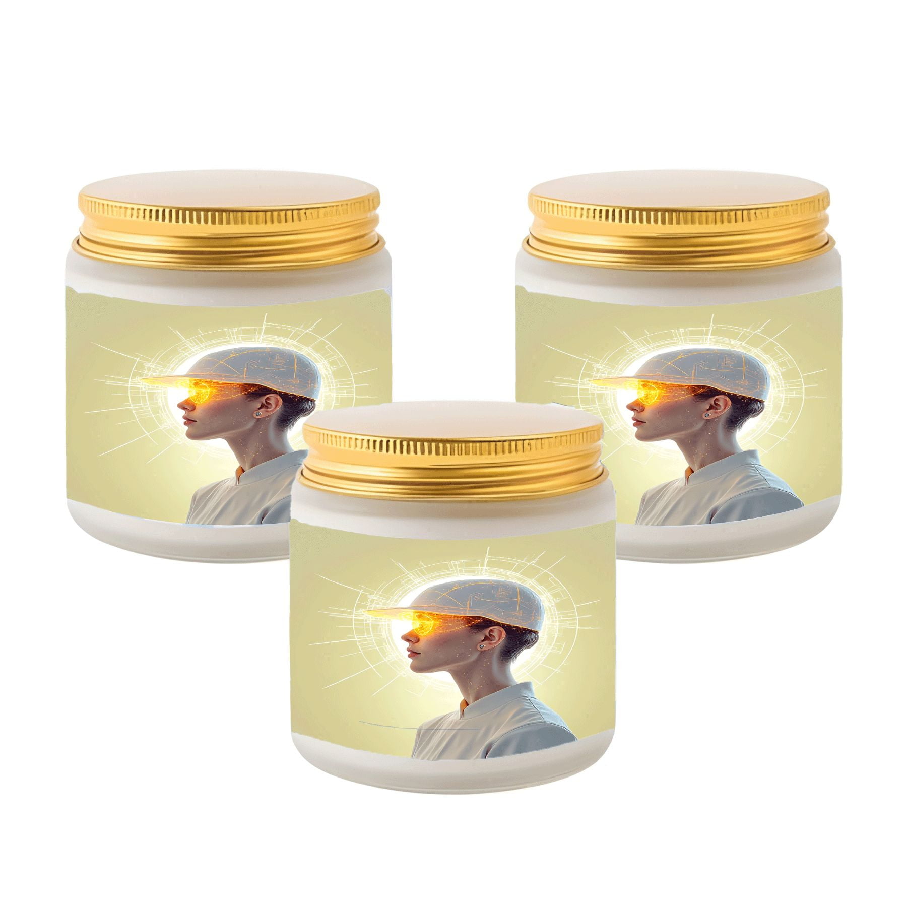 3 Pack Scented Soy Wax Candles with Futuristic Human Head & Glowing ...