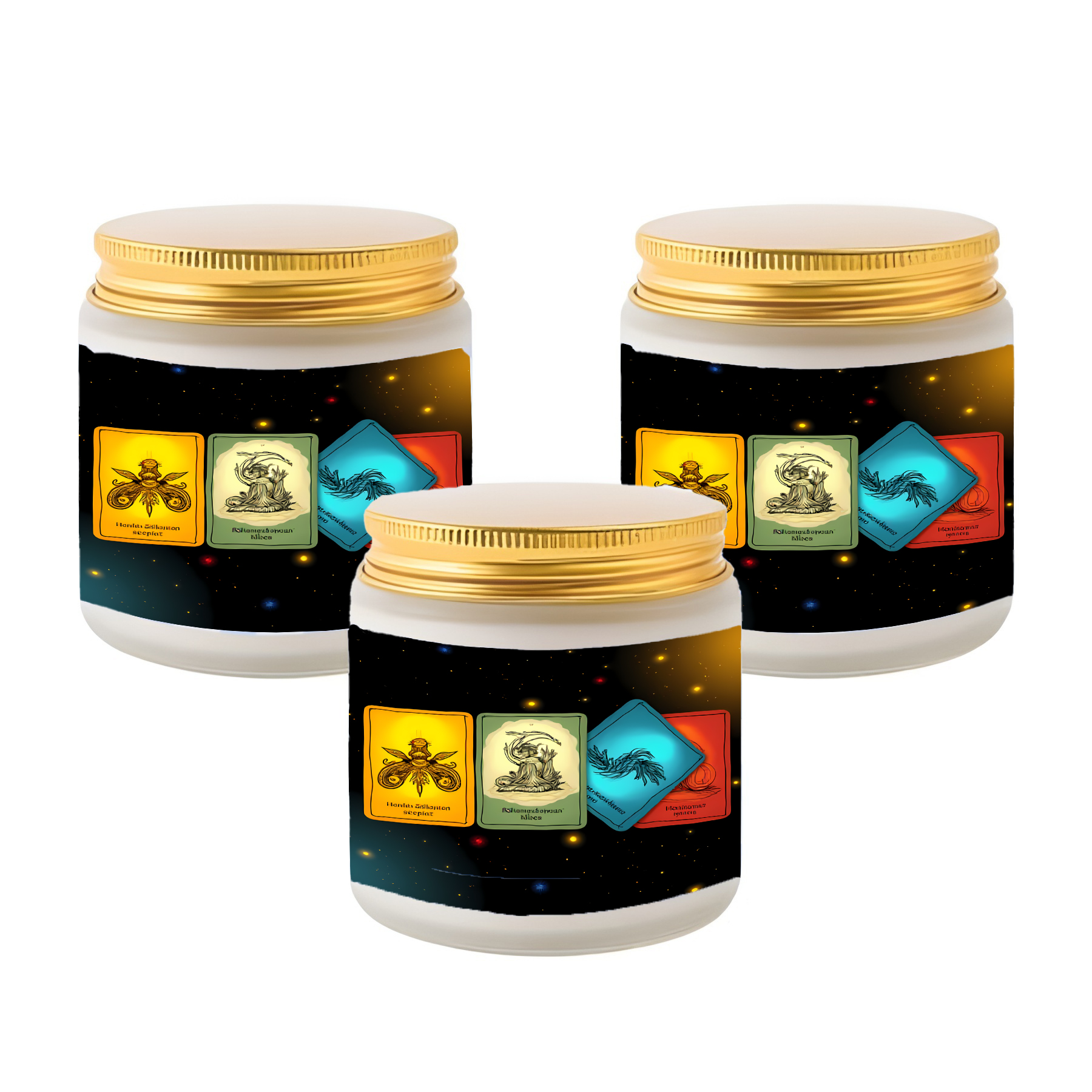 3 Pack Scented Soy Wax Candles with Golden Lid Starry Black Background ...