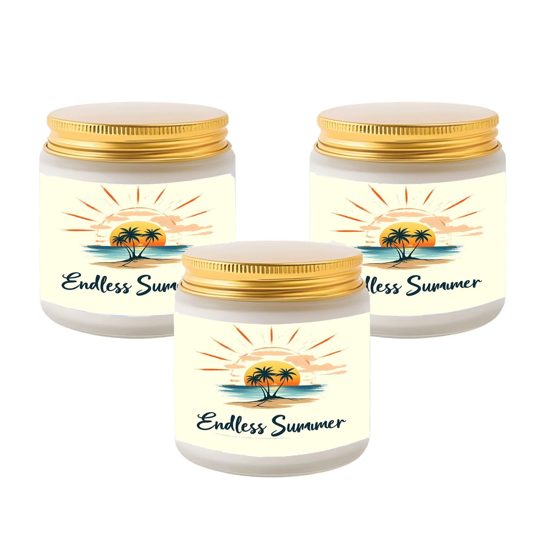 3 Pack Scented Soy Wax Candles with Golden Lids - Beachy Palm Tree ...