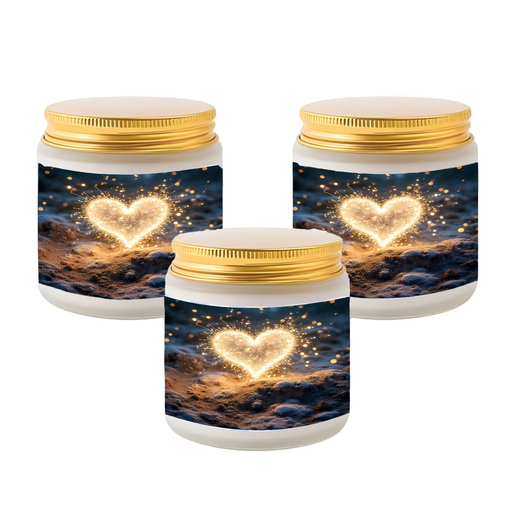 3 Pack Scented Soy Wax Candles with Golden Lids - Magical Heart Design ...