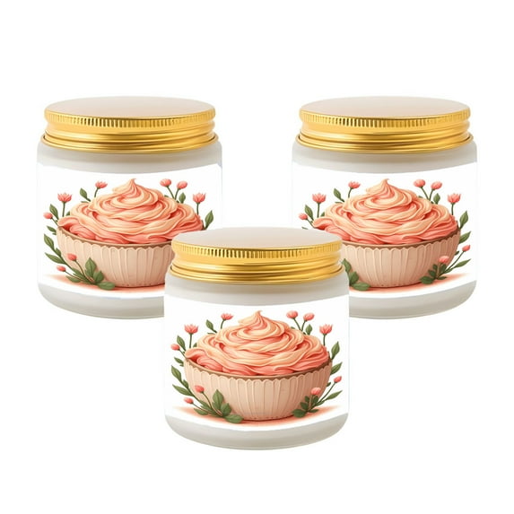 3 Pack Scented Soy Wax Candles with Pink Frosting Design & Floral ...