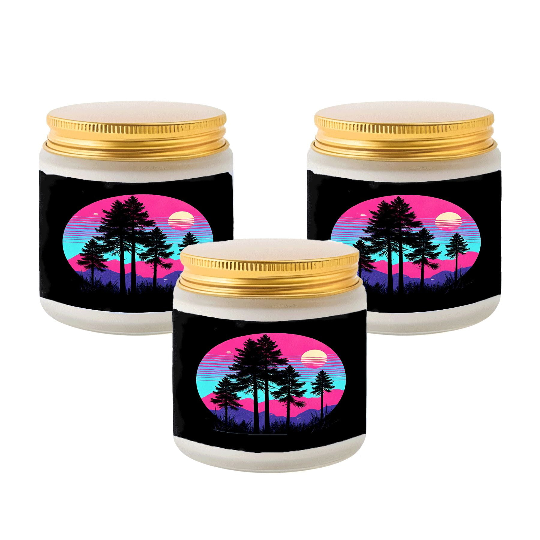 3 Pack Scented Soy Wax Candles with Retro Sunset Design - Vibrant Pine ...
