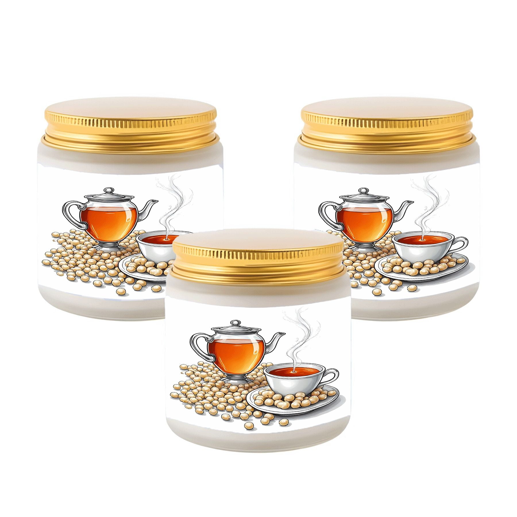 3 Pack Scented Soy Wax Candles with Teapot & Teacup Design Golden Lid ...