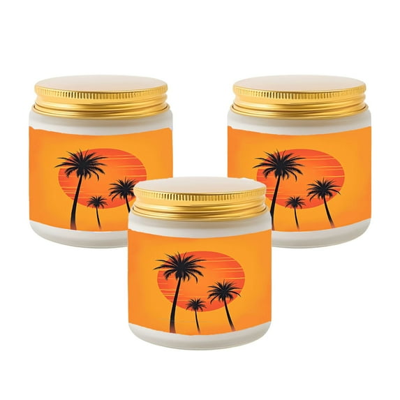 3 Pack Scented Soy Wax Candles with Tropical Palm Tree Design & Sunset ...