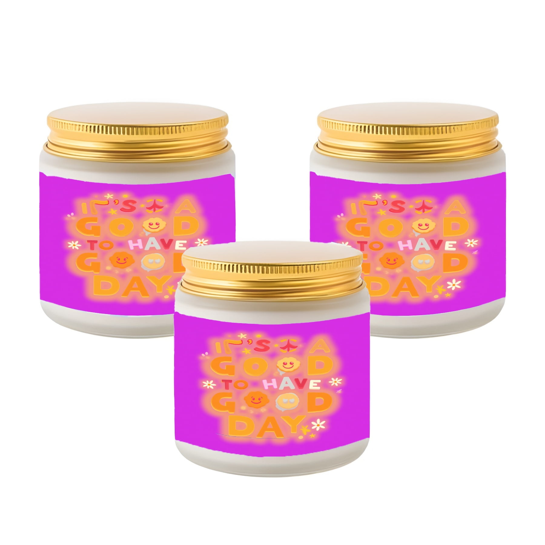 3 Pack Scented Soy Wax Candles with Vibrant Purple Labels & Playful ...