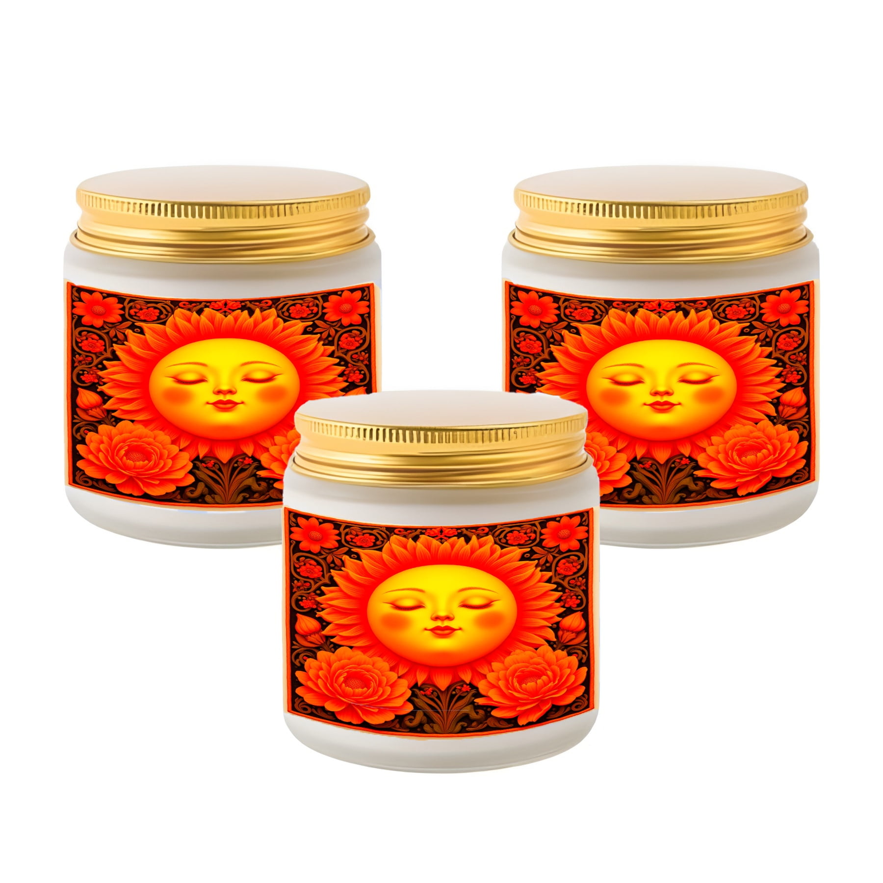 3 Pack Scented Soy Wax Candles with Vibrant Sun & Floral Design ...