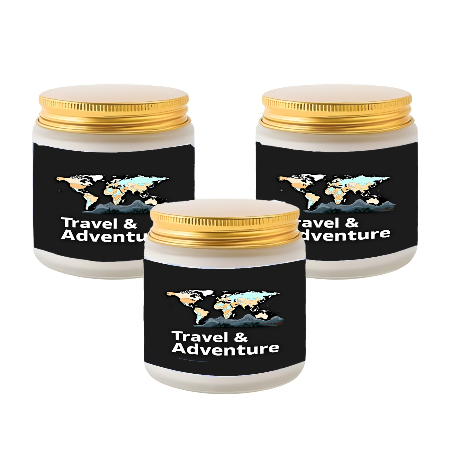 3 Pack Scented Soy Wax Candles with World Map & Mountain Silhouettes ...