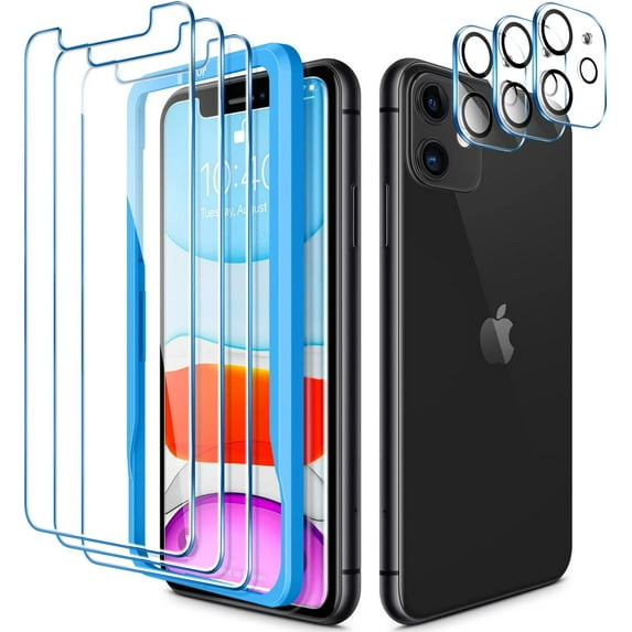 3 Pack Screen Protector for iPhone 11 [6.1 inch] + 3 Pack Tempered ...