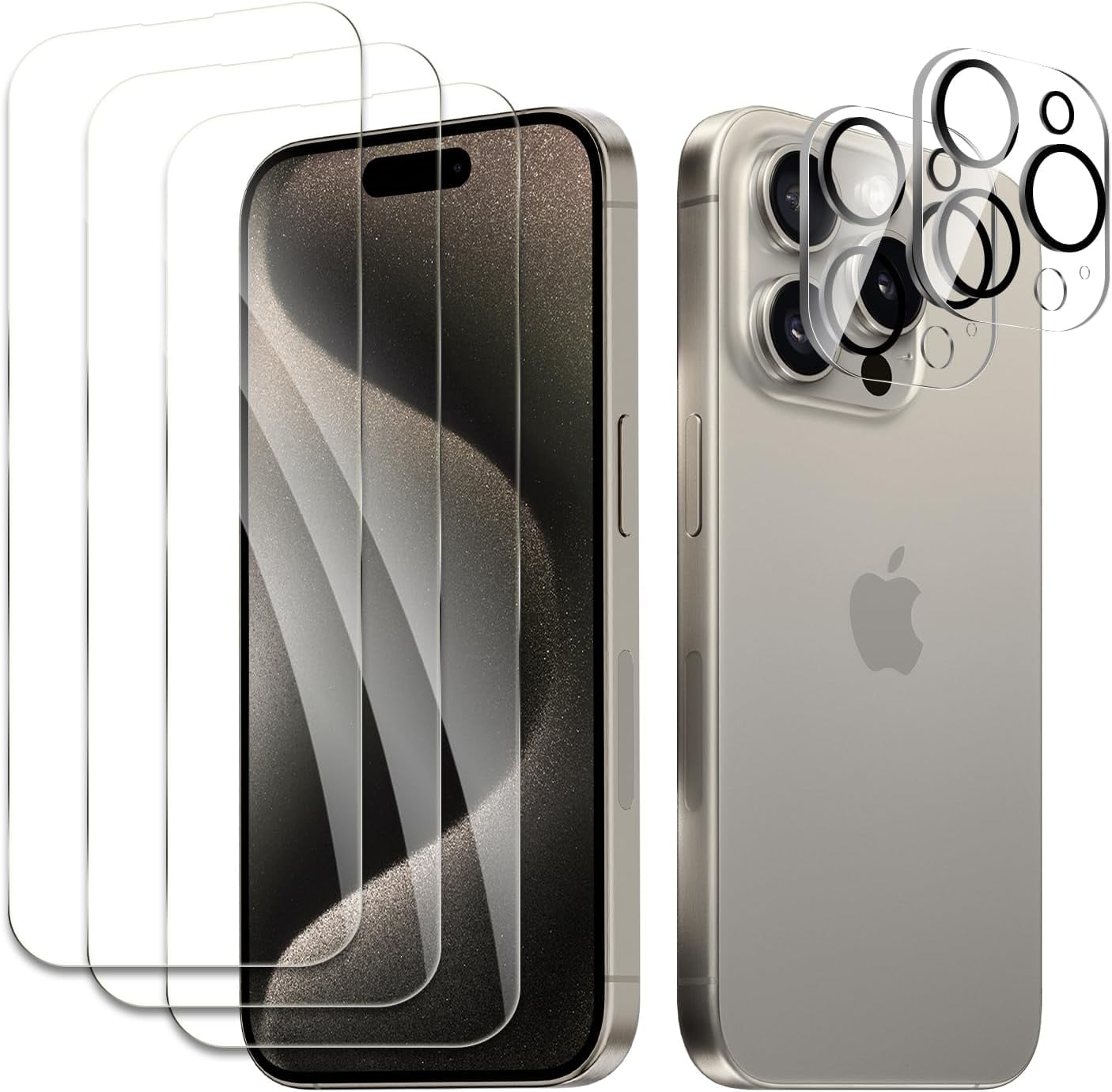 3 Pack Screen Protector for iPhone 15 Pro+2 Pack Camera Lens Protector ...