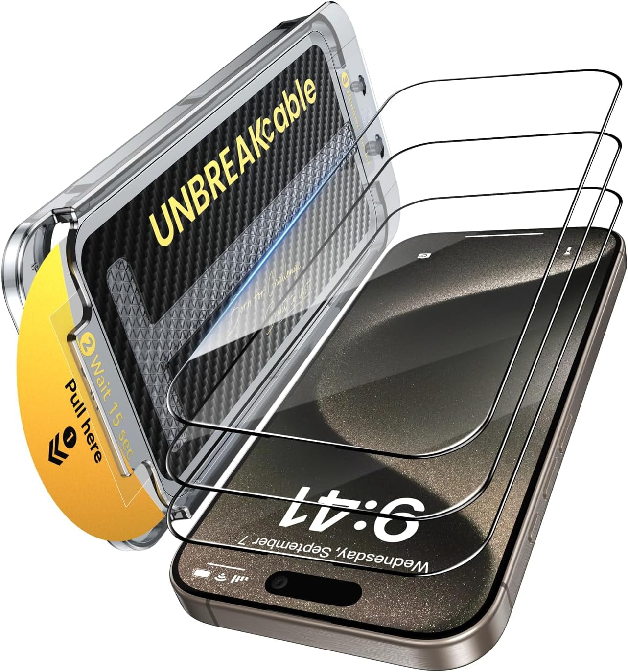 3-Pack Screen Protector for iPhone 15 Pro Tempered Glass - [One-Pull ...