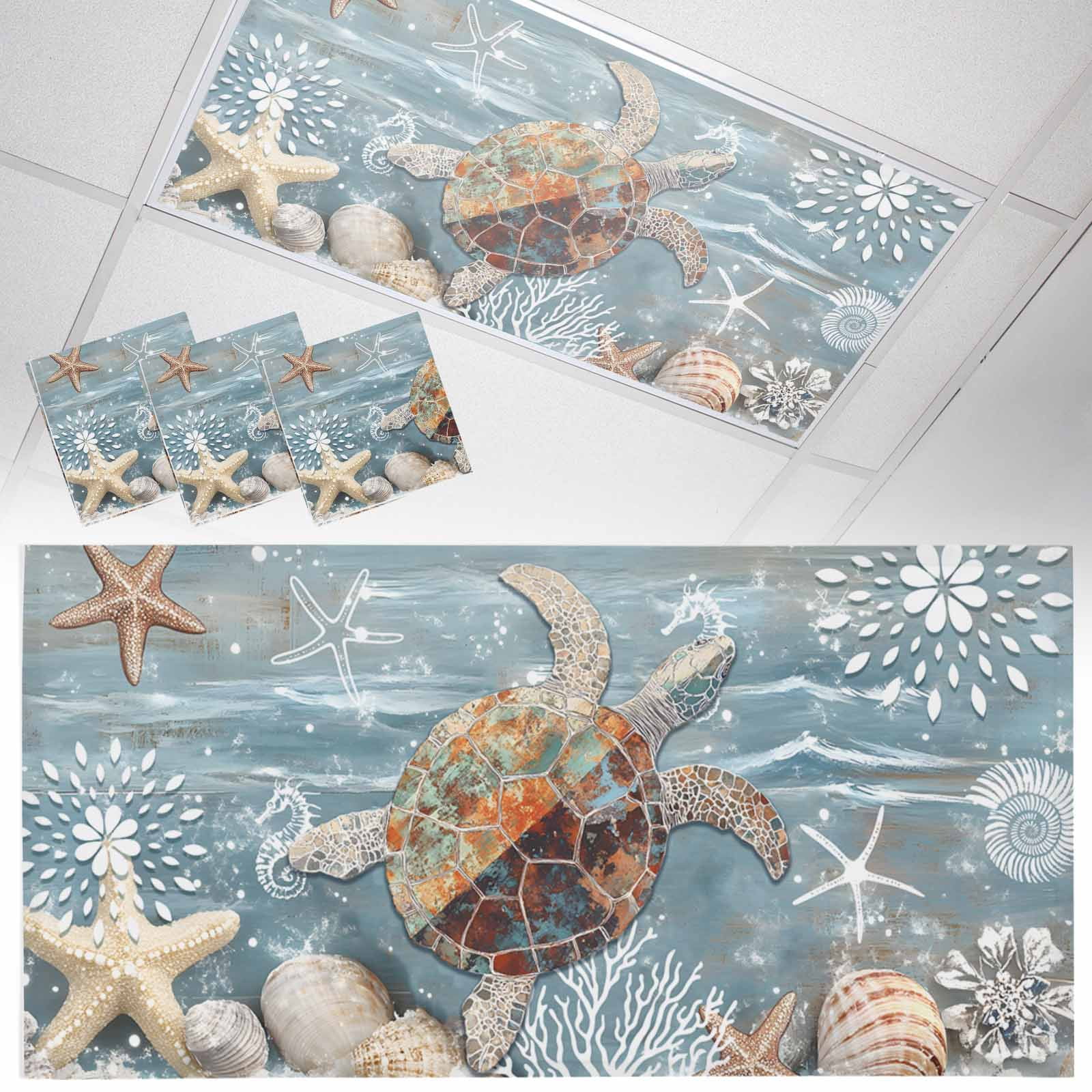 3 Pack Sea Turtle Fluorescent Light Covers for Ceiling Lights Coral ...